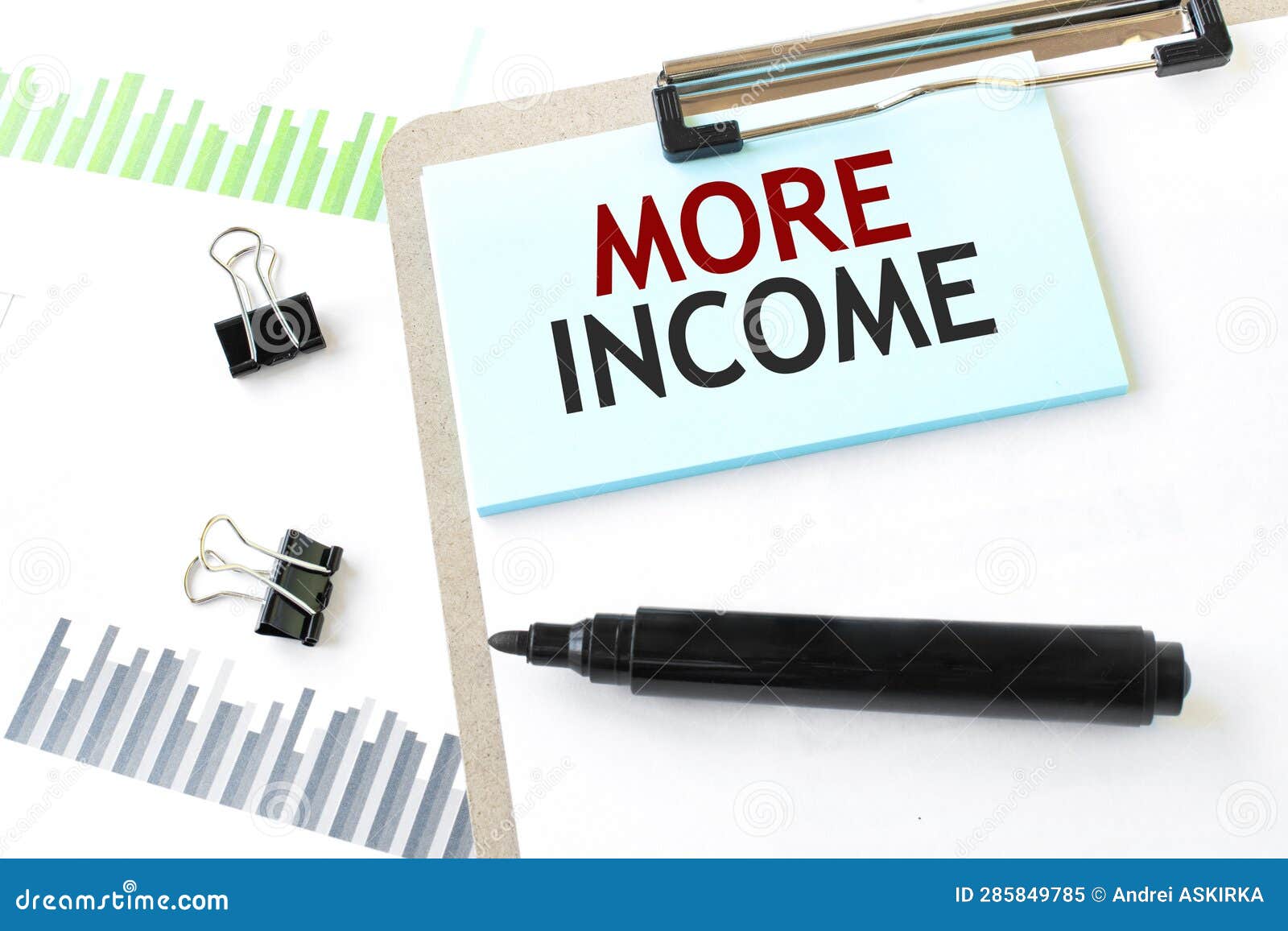 Paper Plate, Marker, Diagram, Chart and Office Tools. Text MORE INCOME ...