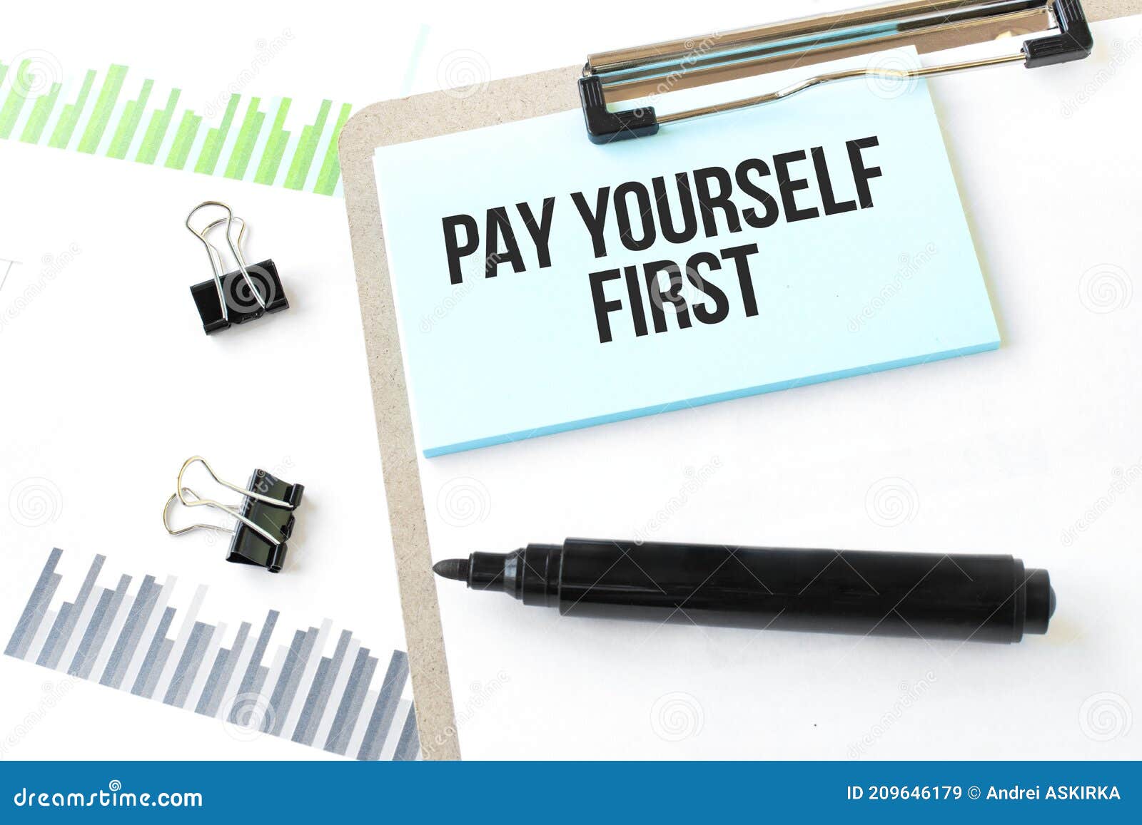 Paper Plate,marker, Diagram,chart and Office Tools. Text Pay Yourself ...