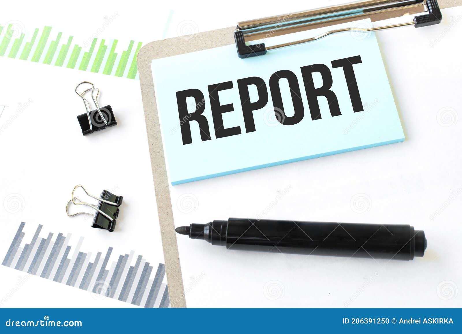 Paper Plate,marker, Diagram,chart and Office Tools. Text REPORT Stock ...