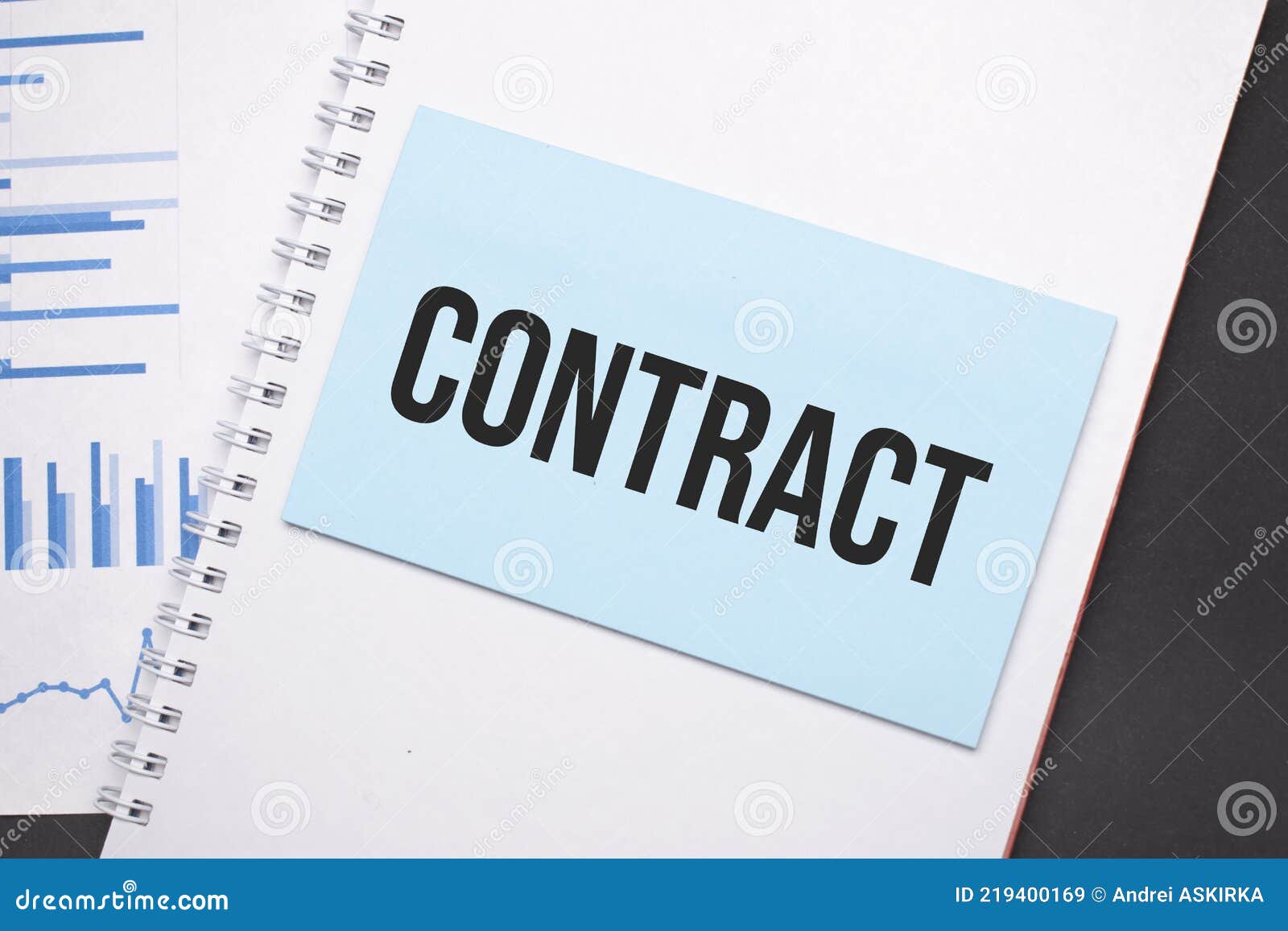 Paper Plate with Text Contract. Diagram, Notepad and Blue Background ...