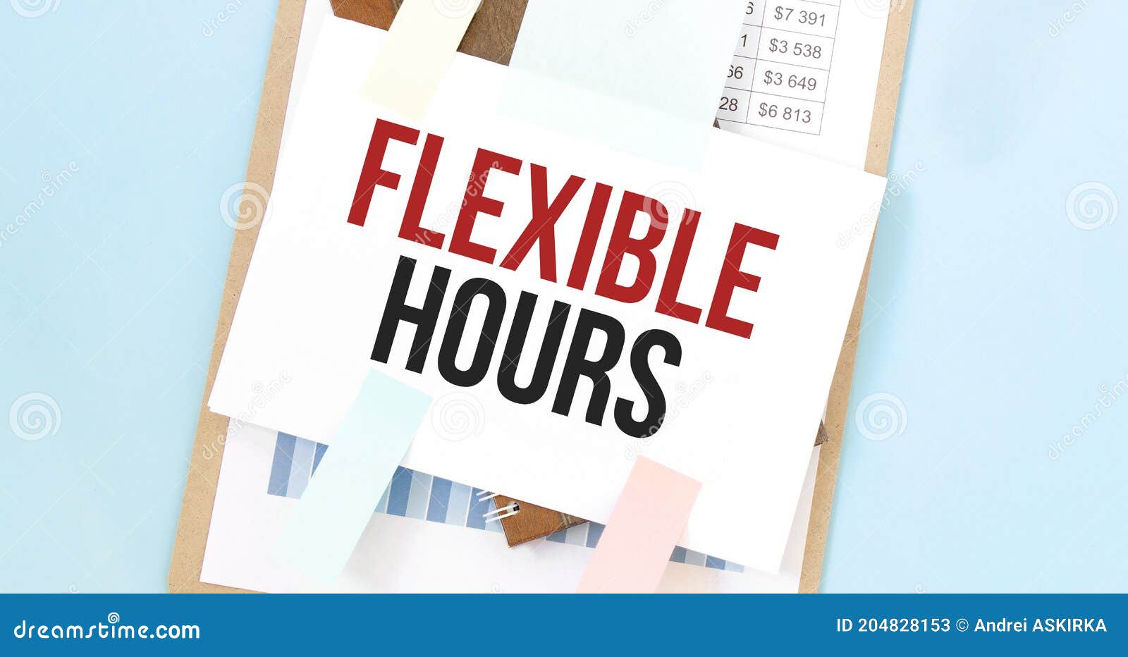 Paper Plate with Text FLEXIBLE HOURS. Diagram, Notepad and Blue ...