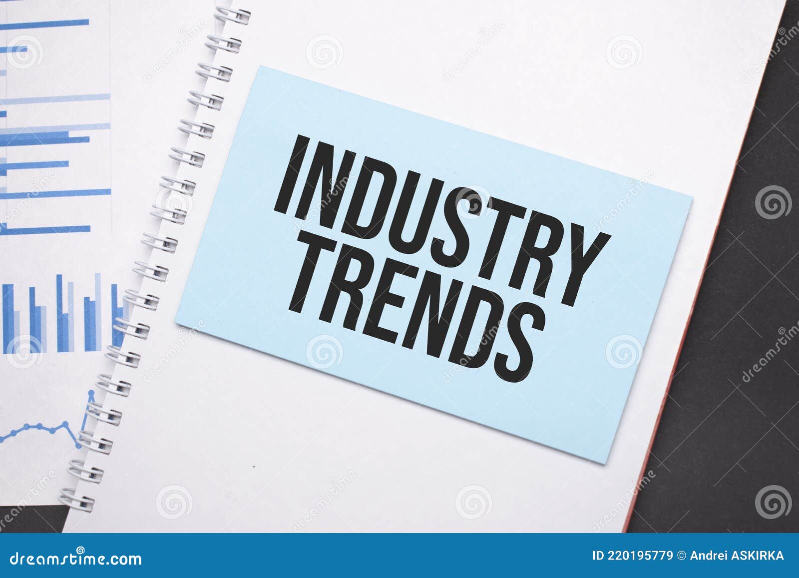 Paper Plate with Text INDUSTRY TRENDS. Diagram, Notepad and Blue ...
