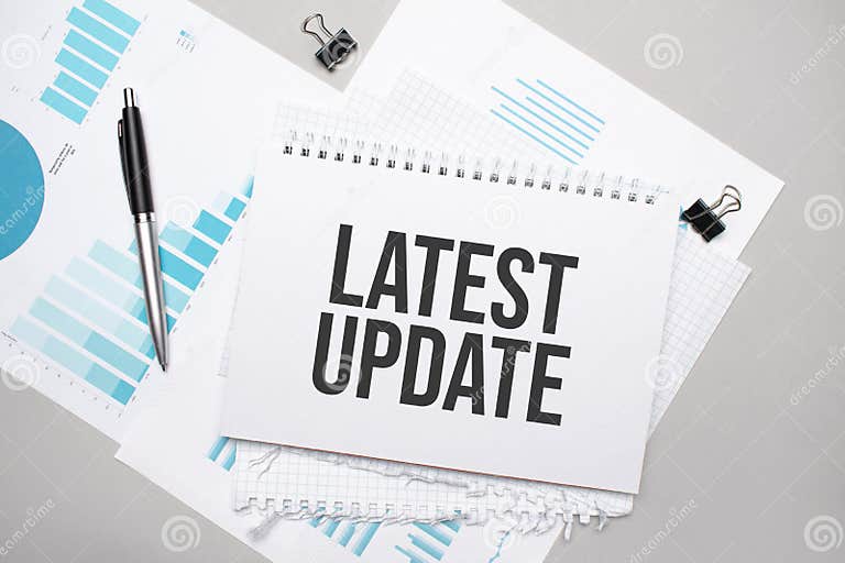 Paper Plate with Text Latest Update. Diagram, Notepad and Blue ...