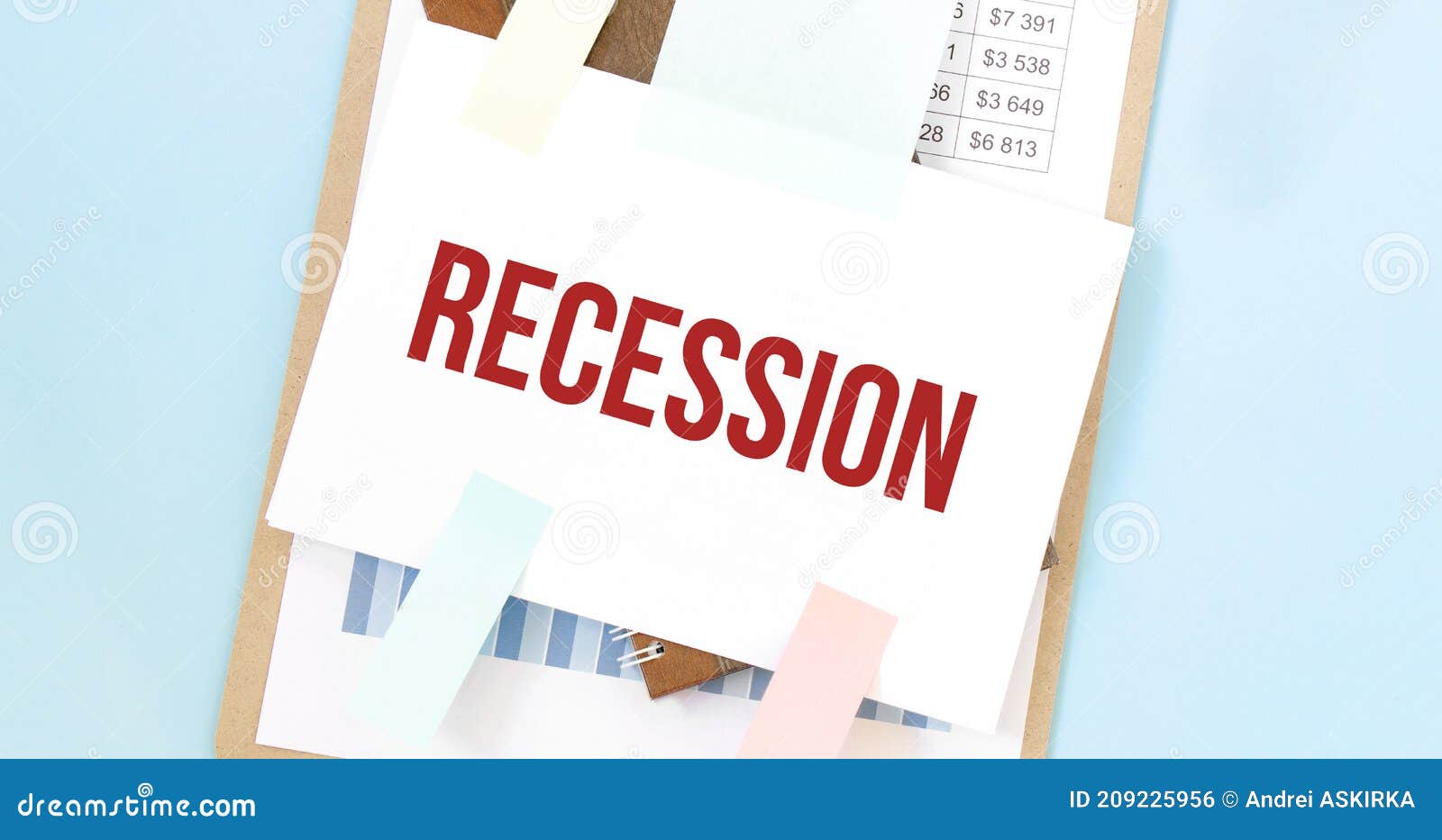 Paper Plate with Text Recession. Diagram, Notepad and Blue Background ...