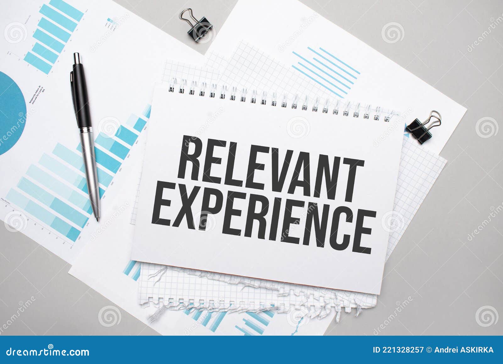 Paper Plate with Text RELEVANT EXPERIENCE. Diagram, Notepad and Blue ...