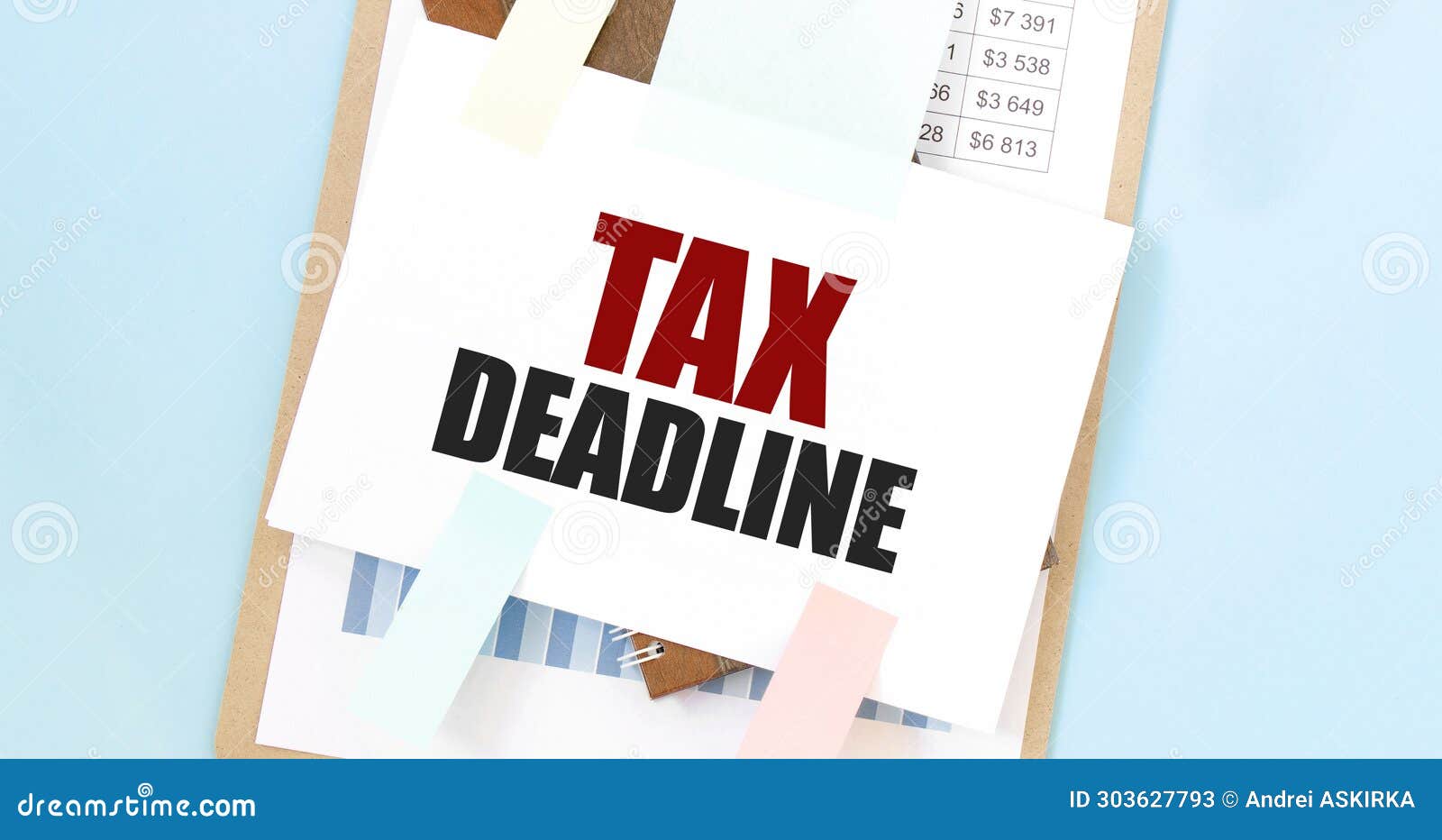 Paper Plate with Text Take TAX DEADLINE. Diagram, Notepad and Blue ...