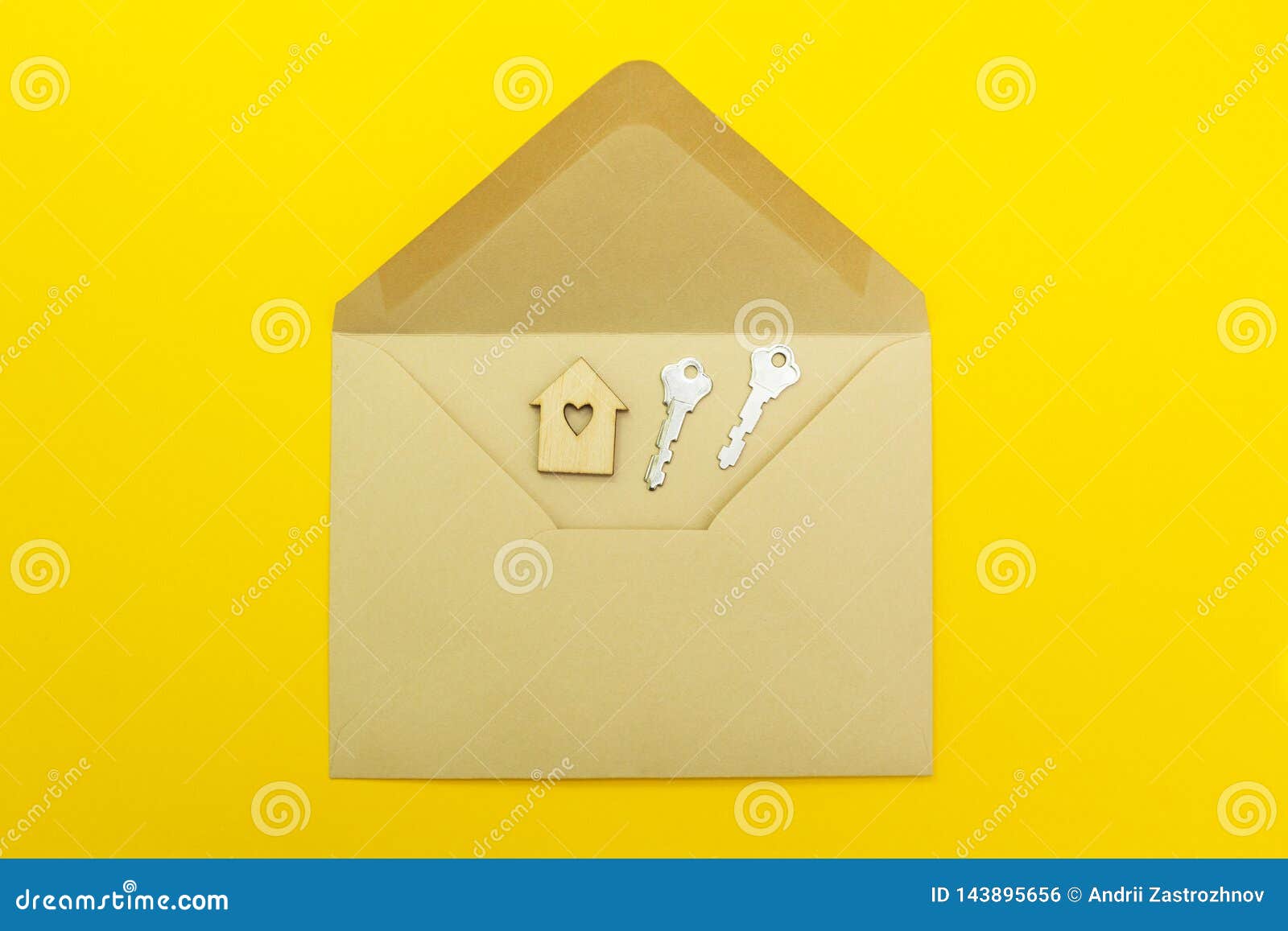 Paper Postal Envelope and Wooden House with Keys, Concept Stock Photo ...