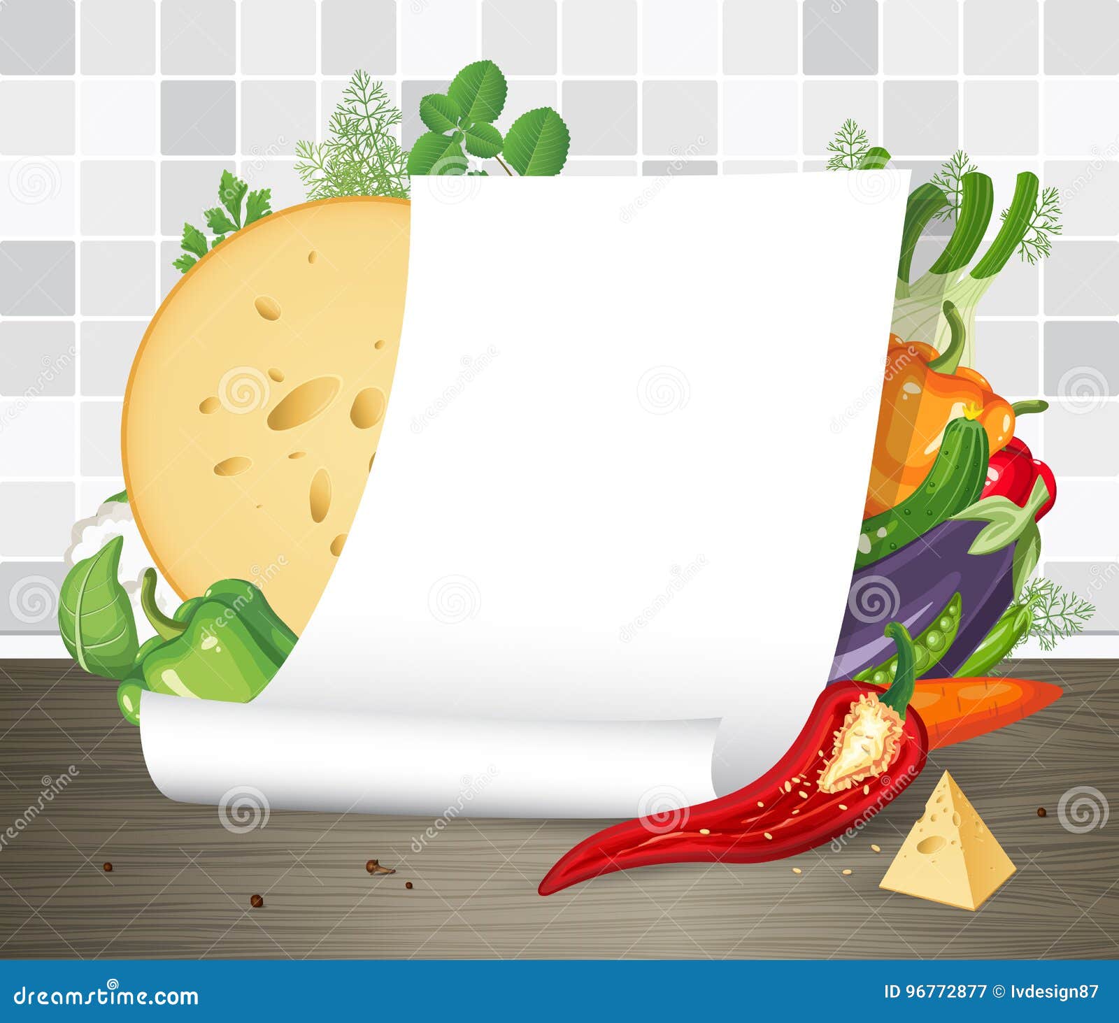 Paper Poster Or Parchment Scroll With Vegetables. Restaurant Menu Or ...