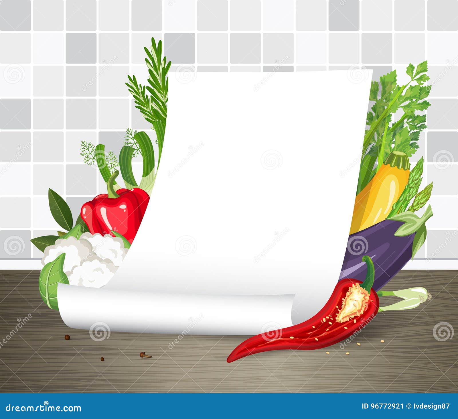 Paper Poster or Parchment Scroll with Vegetables. Restaurant Menu or ...