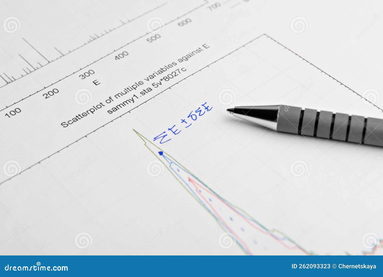 Paper with Printed Scatterplot Graph, Written Mathematical Calculations ...