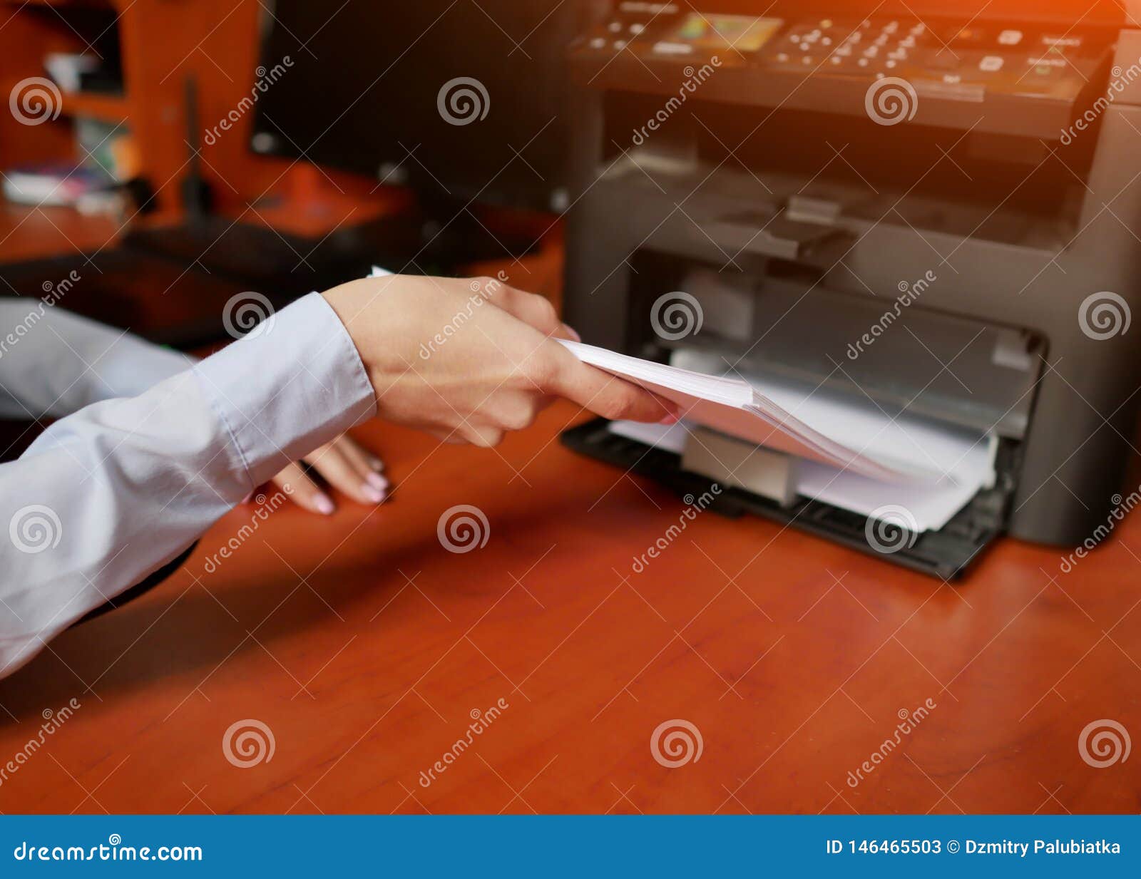 Paper in Printer. Sets the Paper Stack in the Laser Printer Stock Image ...
