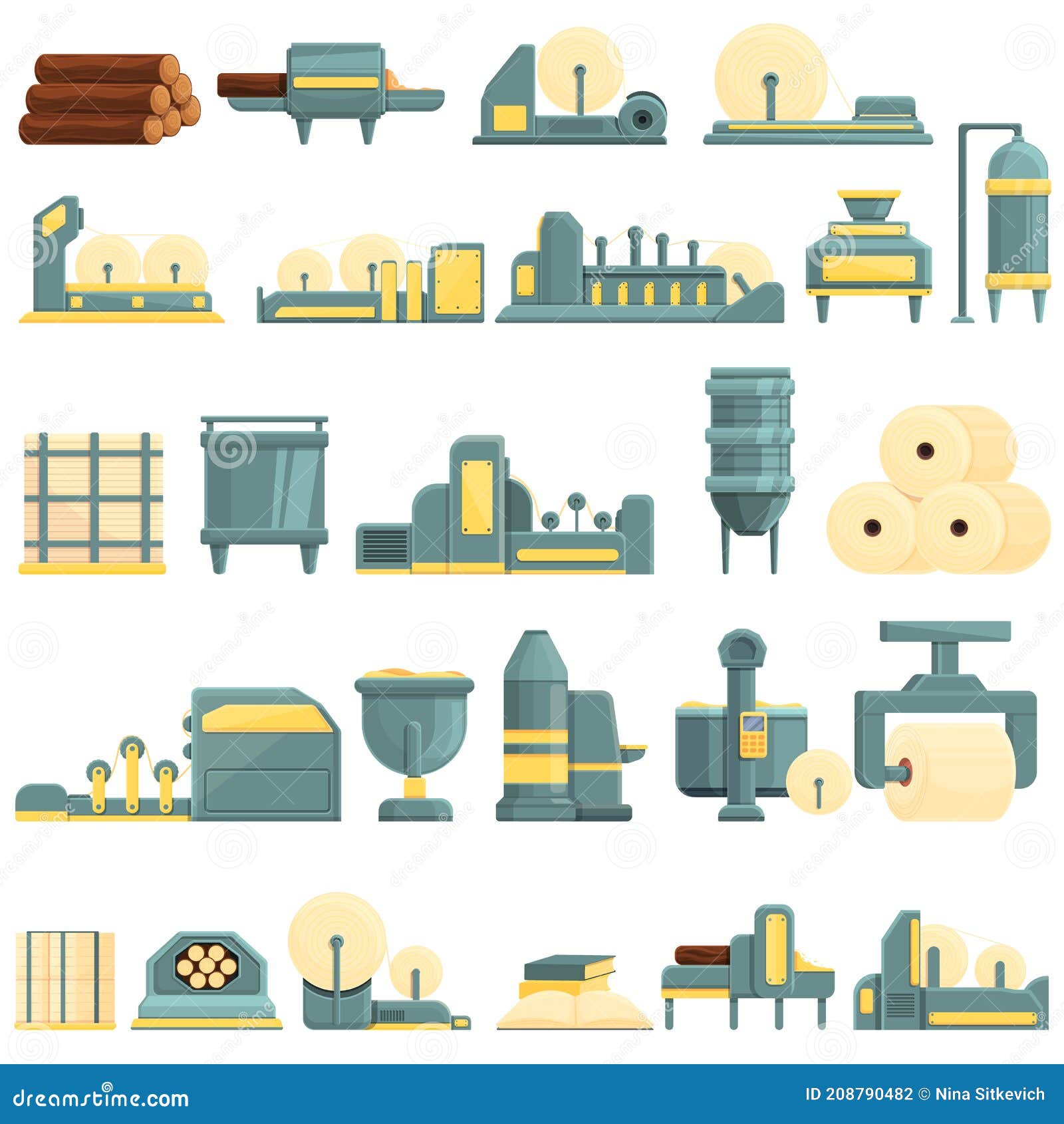 Paper Production Icons Set, Cartoon Style Stock Vector - Illustration ...