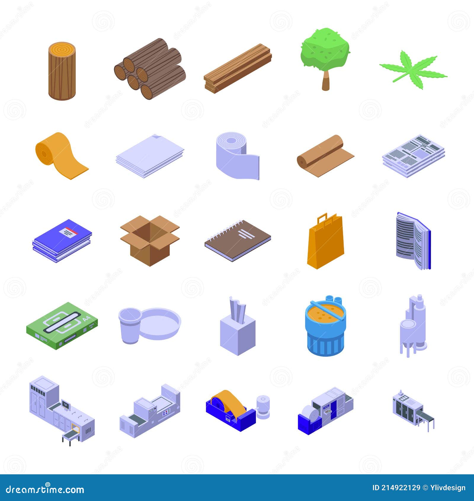 Paper Production Icons Set, Isometric Style Stock Vector - Illustration ...