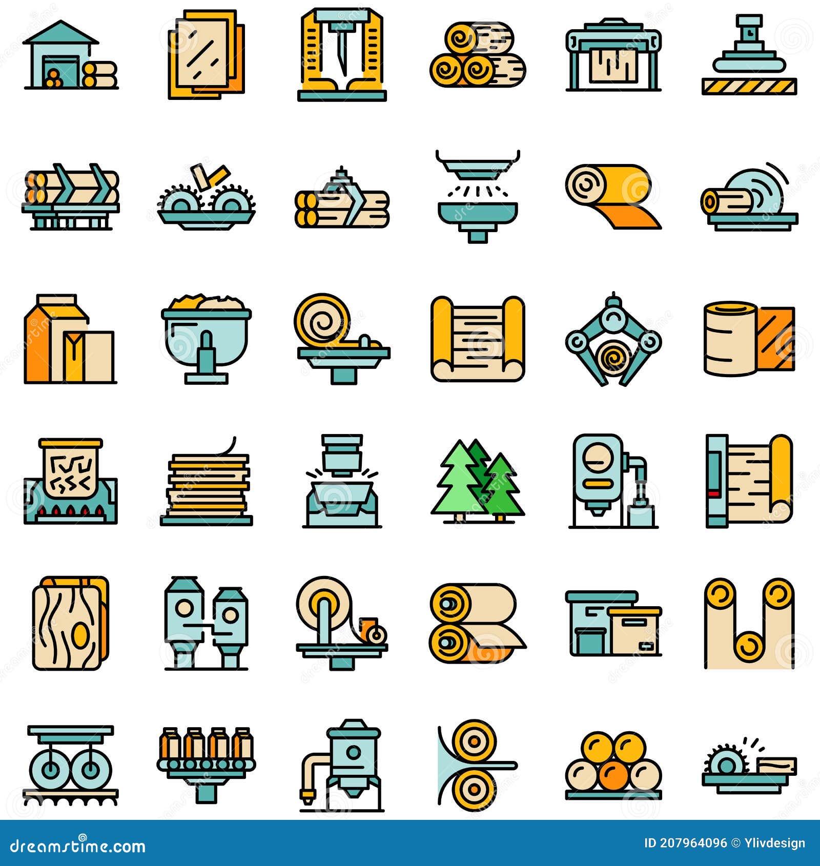 Paper Production Icons Set Vector Flat Stock Illustration ...