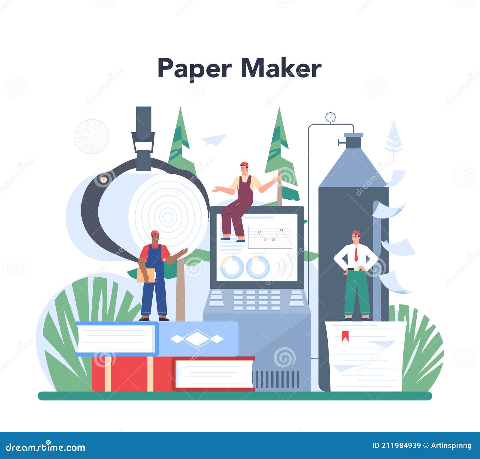 Paper Production and Wood Processing Concept. Paper Factory Process ...