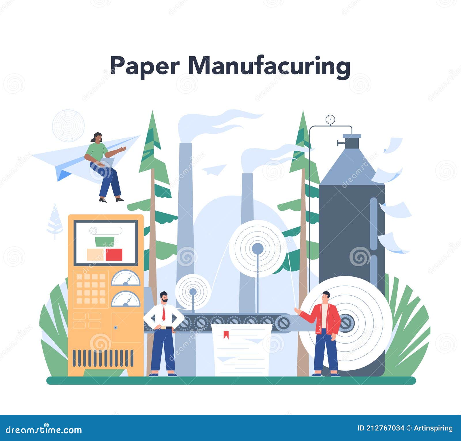Paper Production and Wood Processing Concept. Paper Factory Process ...