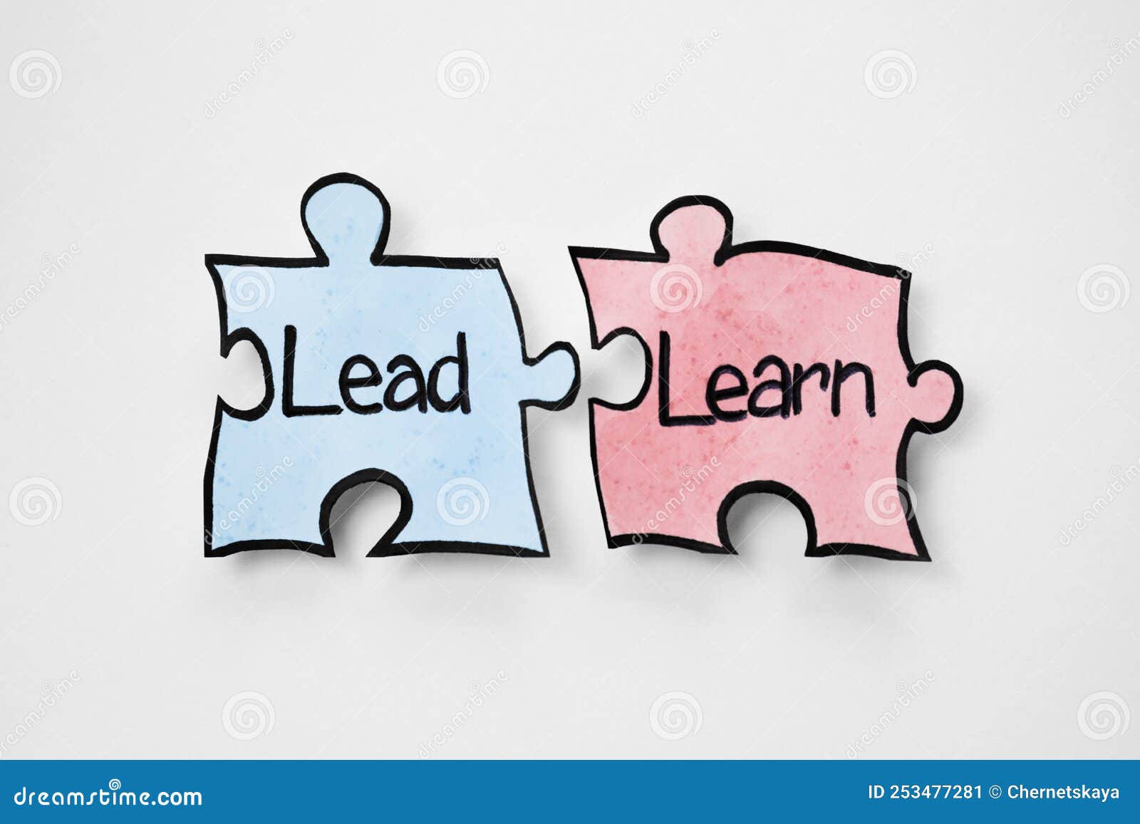 Paper Puzzle Pieces with Words Lead and Learn on White Background, Flat ...