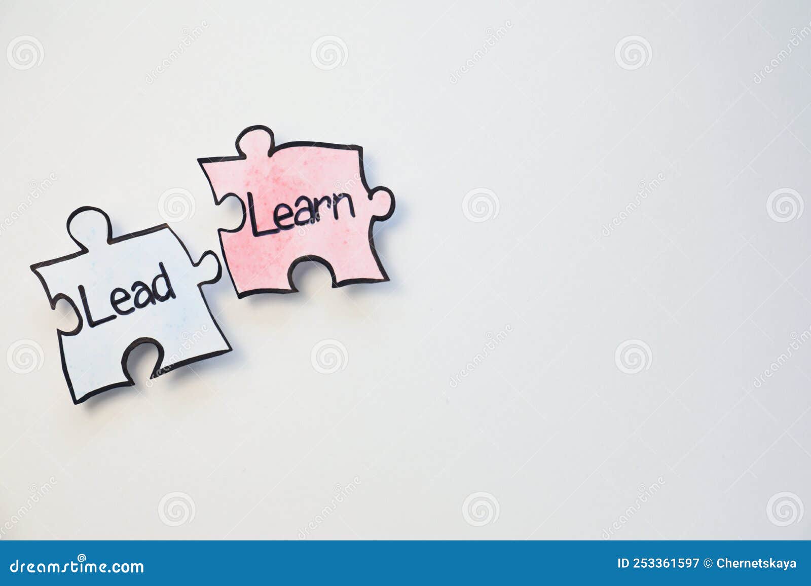 Paper Puzzle Pieces with Words Lead and Learn on White Background ...