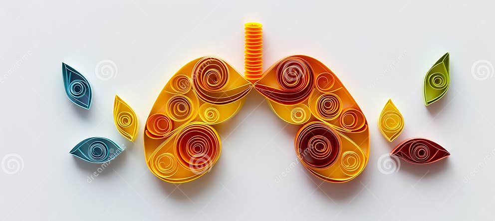 Paper Quilled Lungs on White Background with Spacious Area for ...