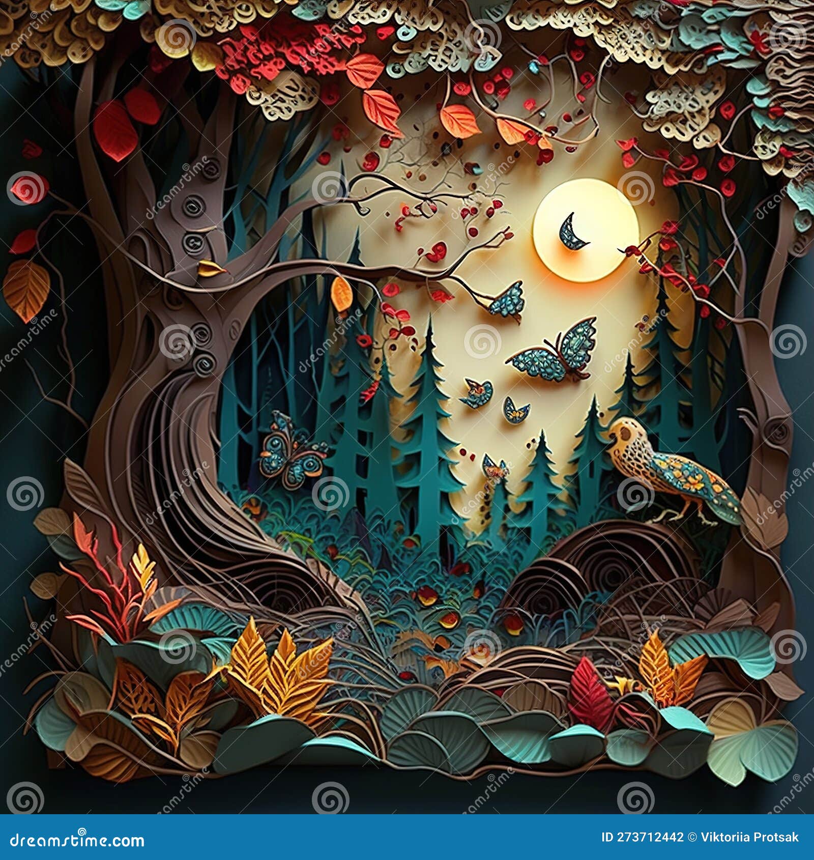Paper Quilling Art, Paper Forest, AI Generative, Generative AI Stock ...