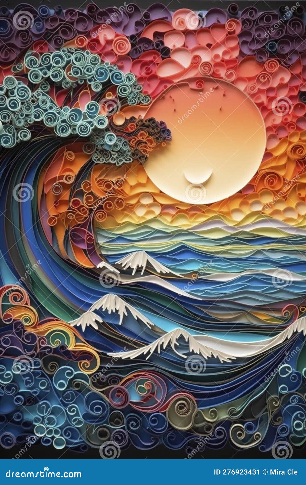 Paper Quilling Wave, Created with Generative AI Stock Illustration ...