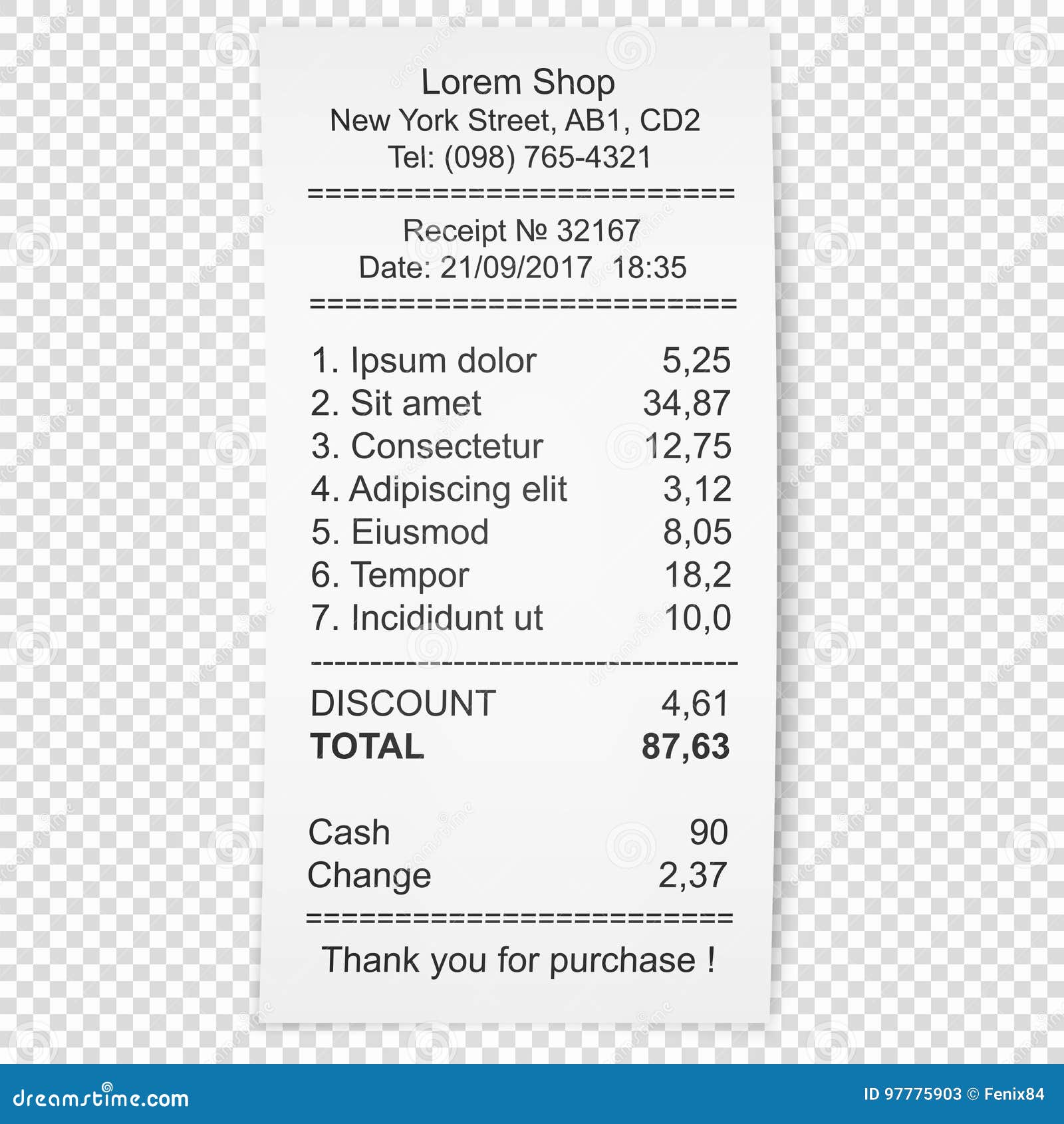 Paper Receipt. Vector Illustration with Shadow Isolated Stock Vector ...