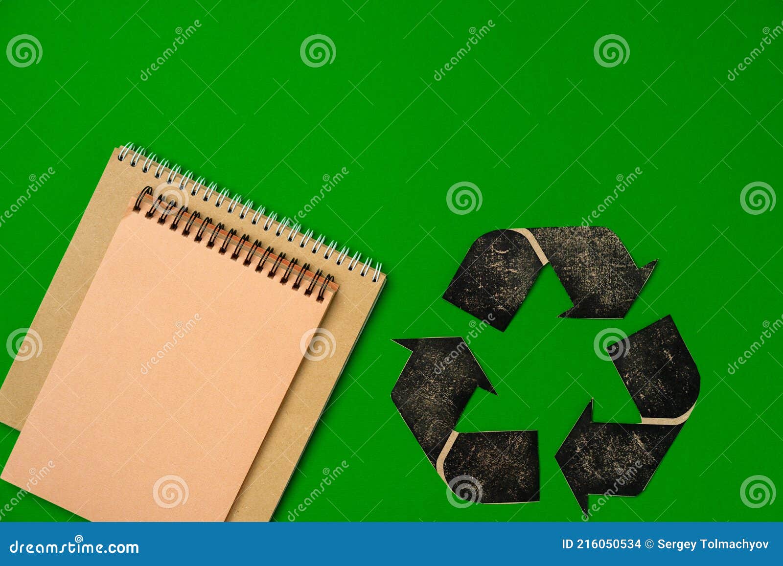 Paper Recycling Concept on Green Background Top View Stock Photo ...