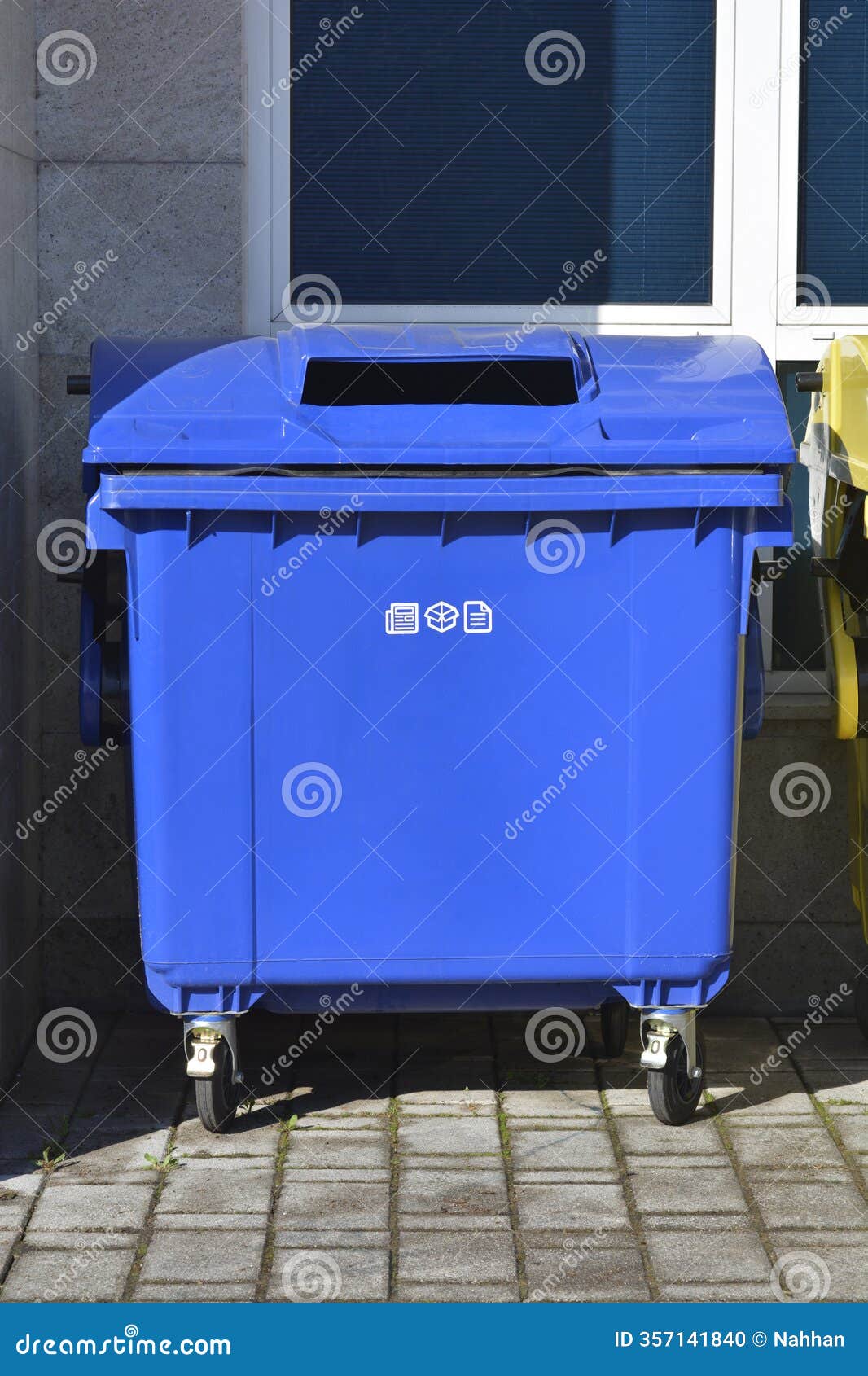 Paper recycling container stock photo. Image of building - 357141840