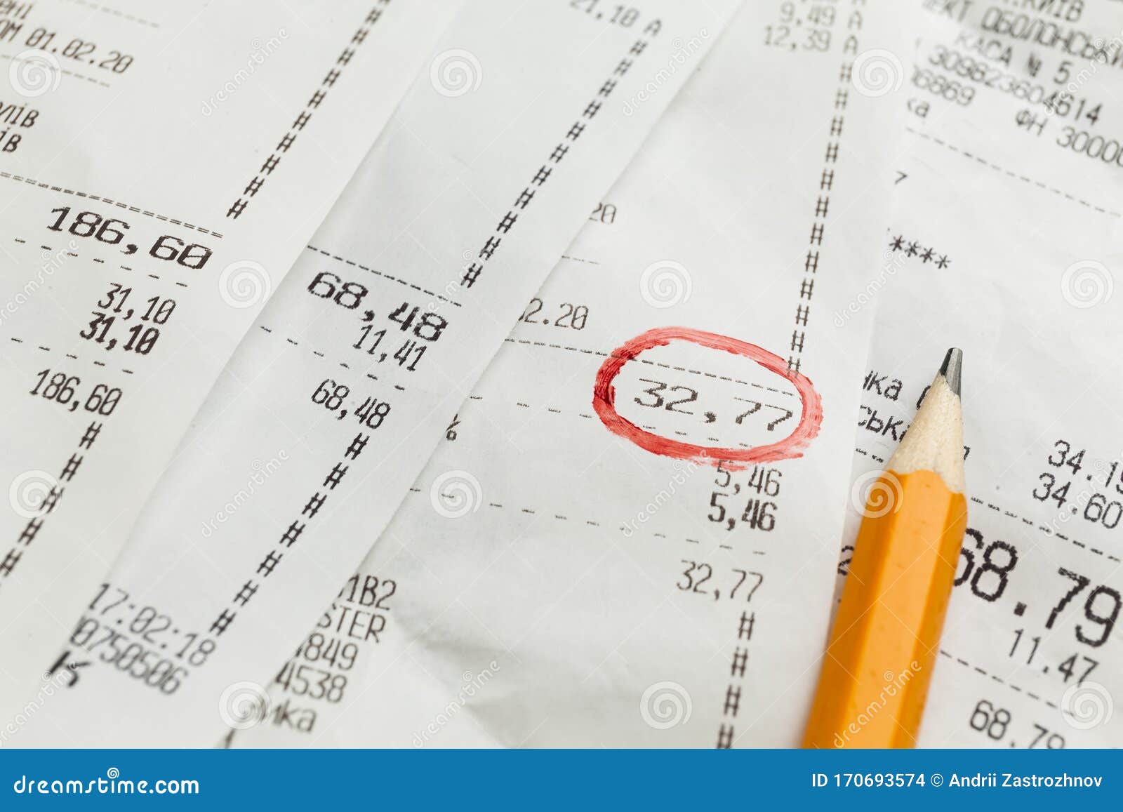 Paper Register Receipts in Stack. Price and Cost in Store Shop Stock ...