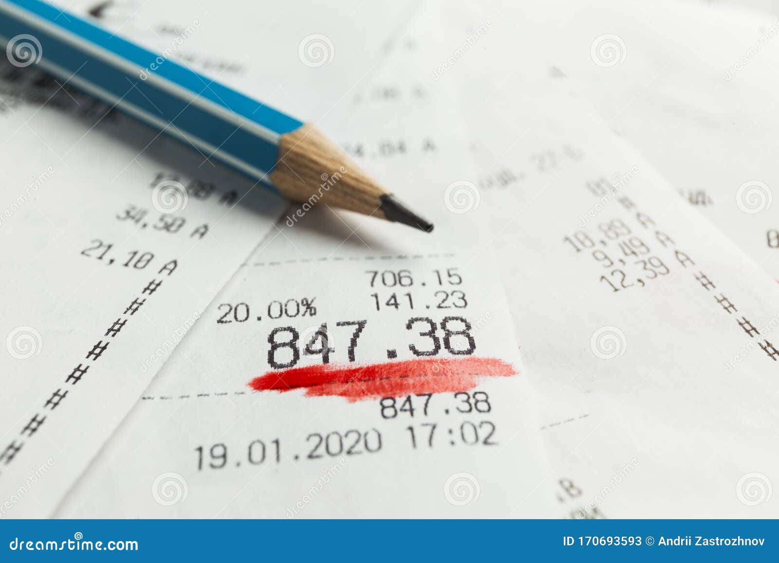 Paper Register Receipts in Stack. Price and Cost in Store Shop Stock ...