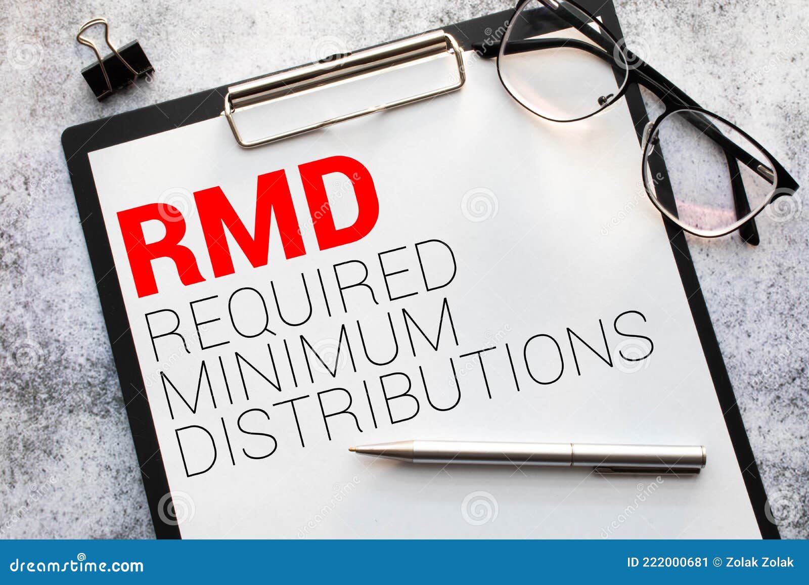 Paper with Required Minimum Distributions RMD on a Table Stock Image ...