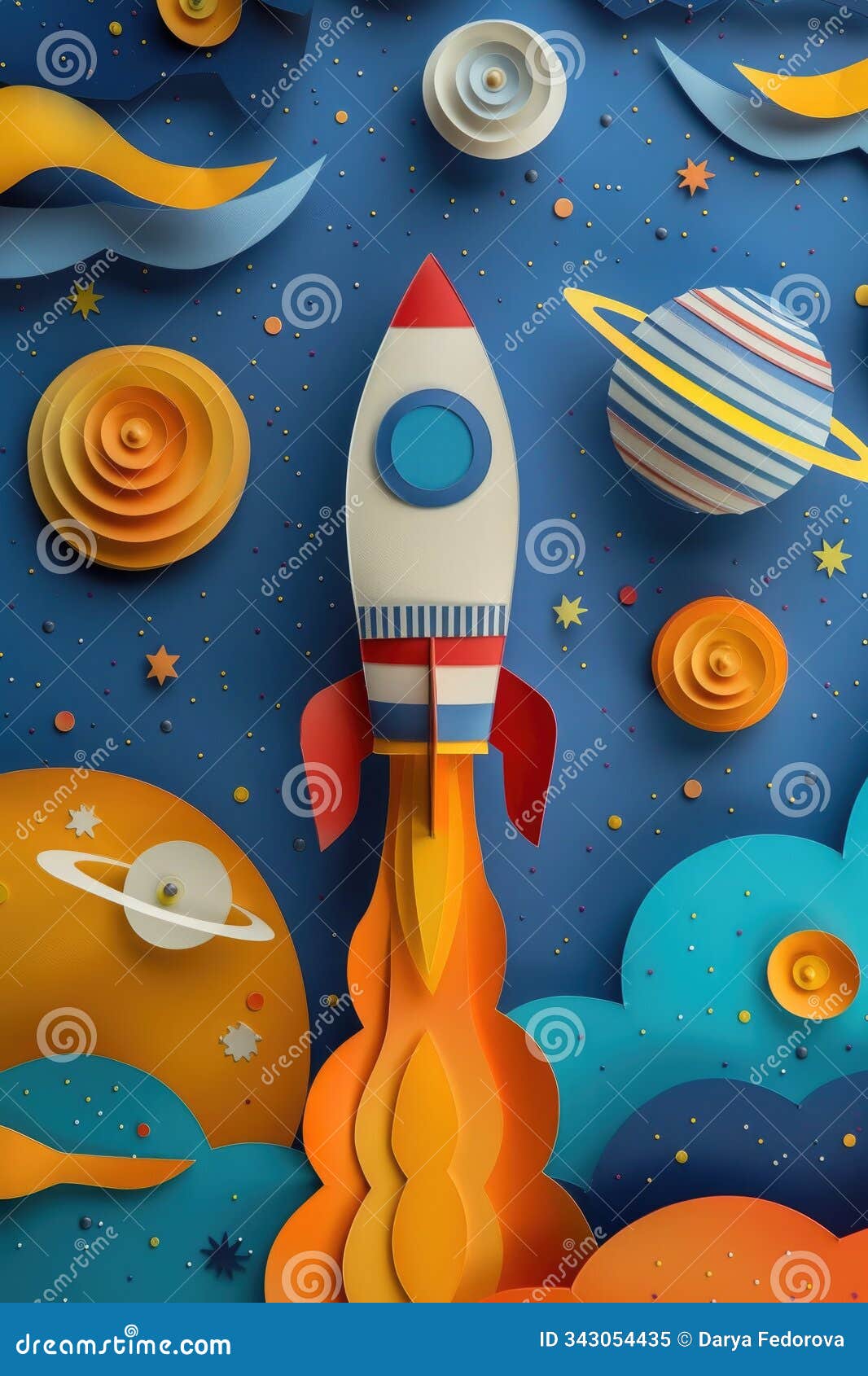 Paper Rocket Launching in a Starry Night Sky with Mountains and Moon ...