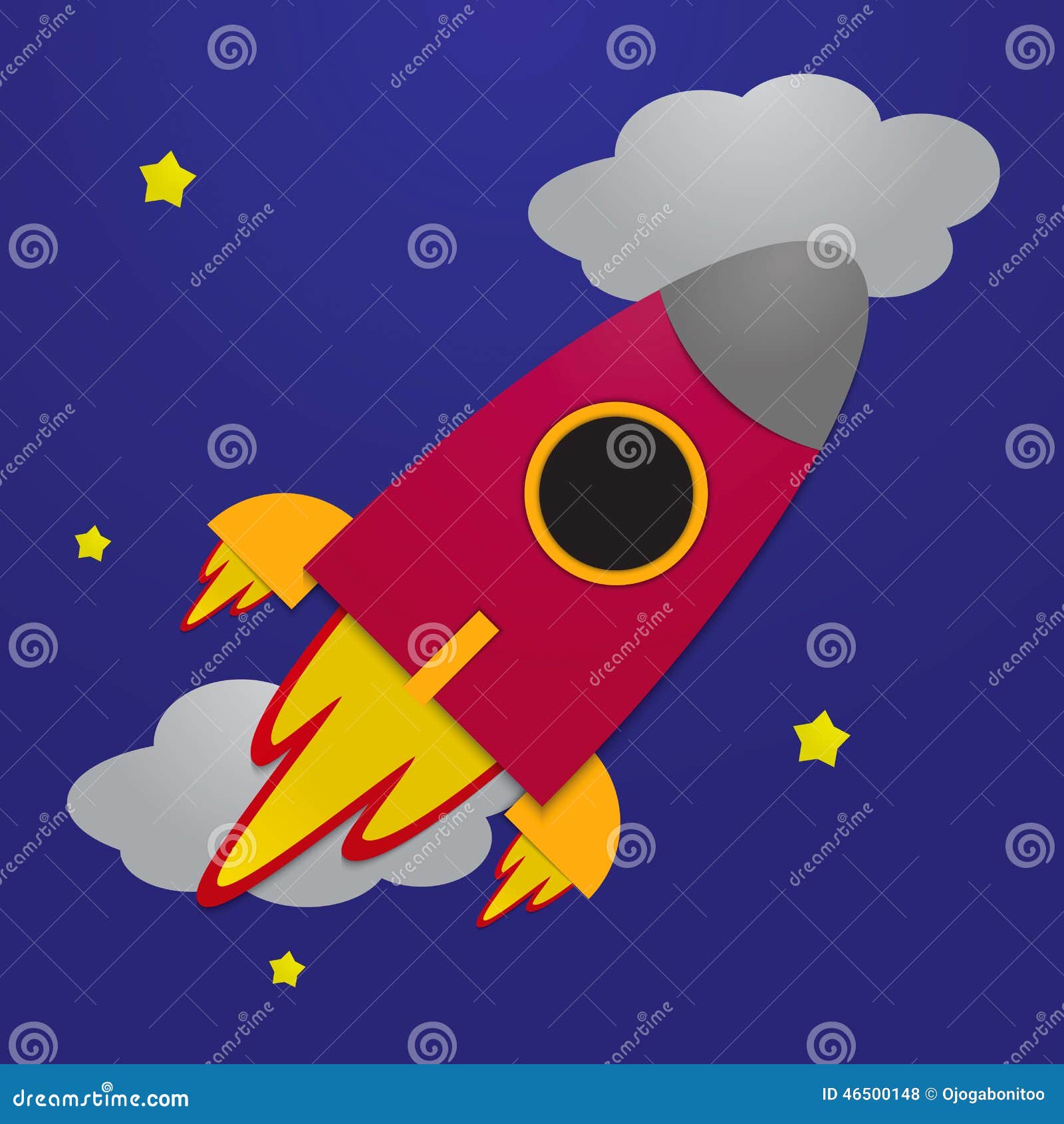 Paper Rocket On Night Sky Background Vector Illustration ...