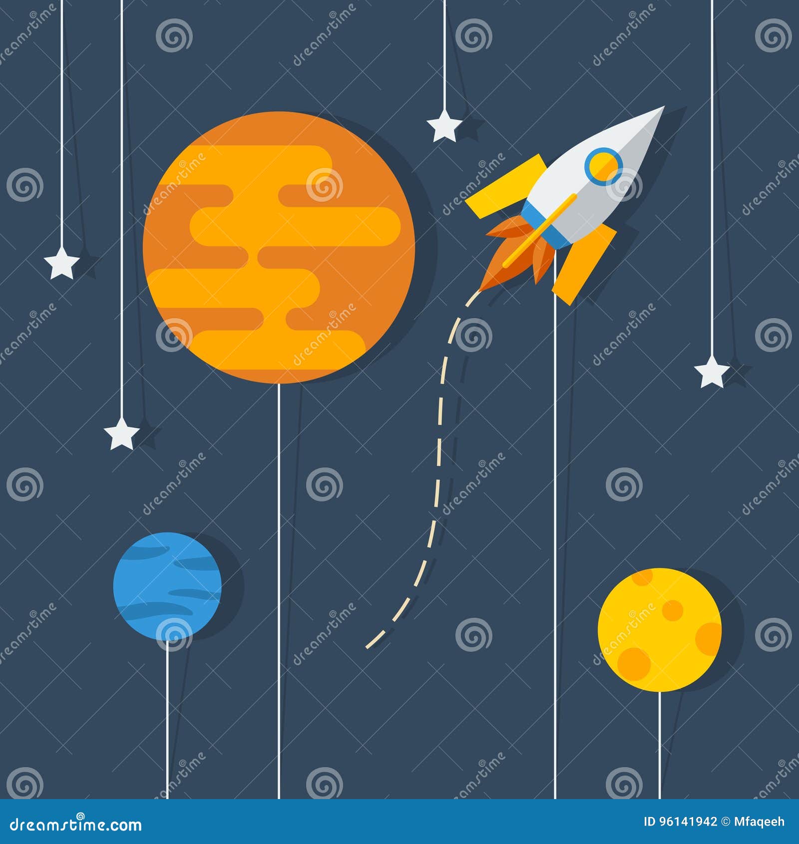 Rocket and Planets Vector Illustration in Flat Paper Style Stock Vector ...