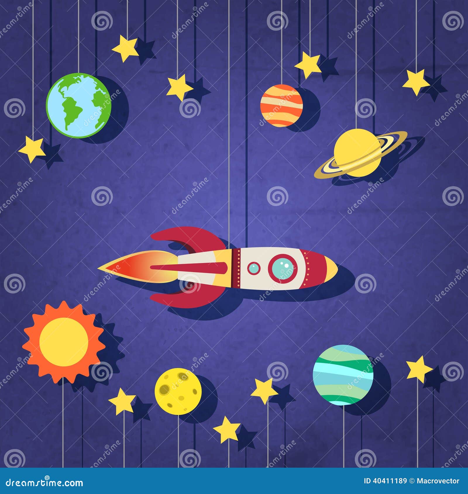 Paper Rocket On Night Sky Background Vector Illustration ...
