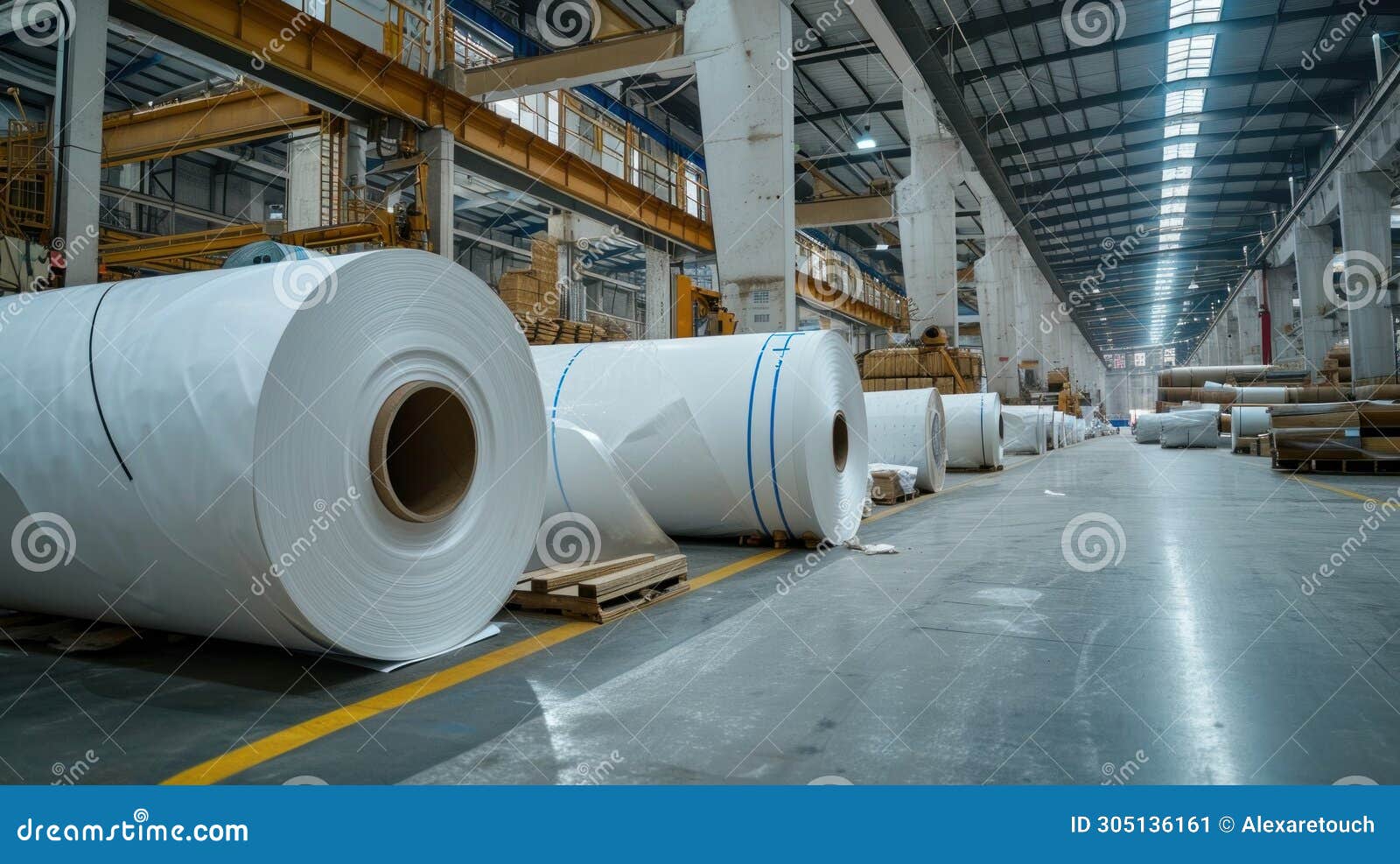 Paper Roll Storage in Industrial Warehouse Stock Image - Image of ...