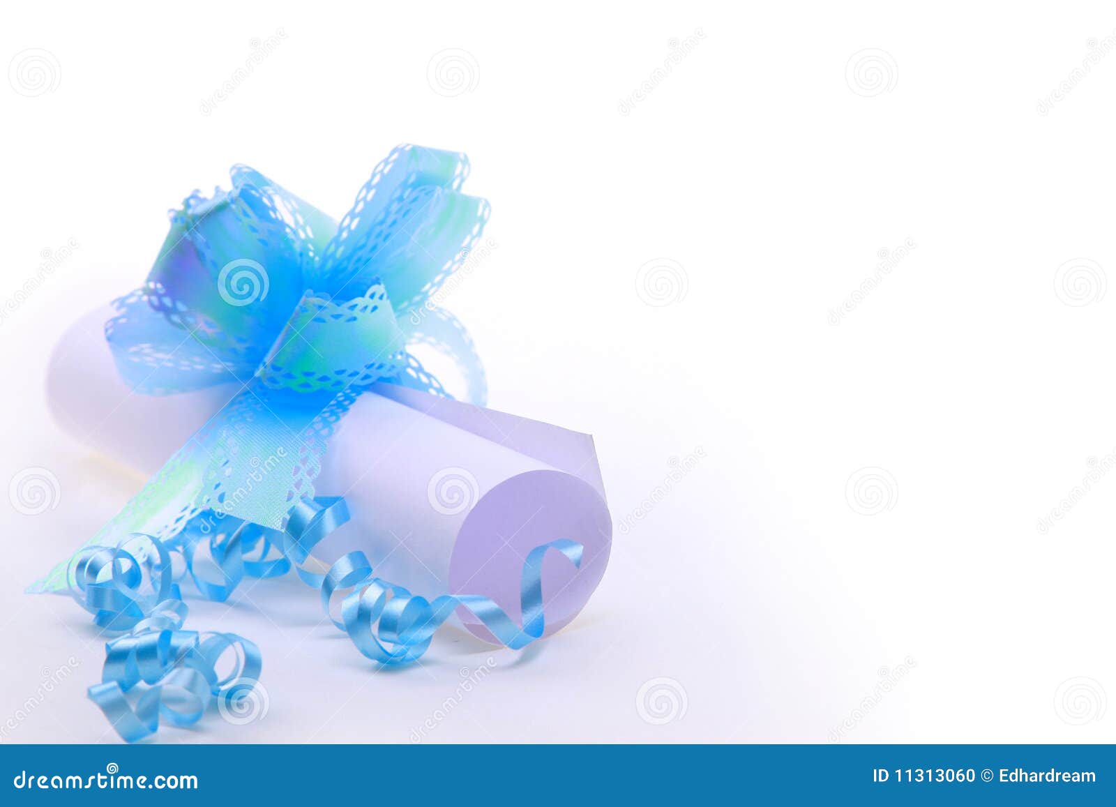 Paper scroll and blue bow stock photo. Image of ribbon - 11313060
