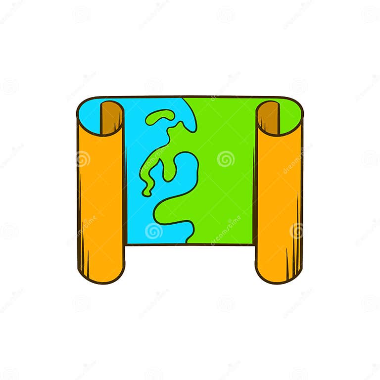 Paper Scroll Map Icon, Cartoon Style Stock Vector - Illustration of ...