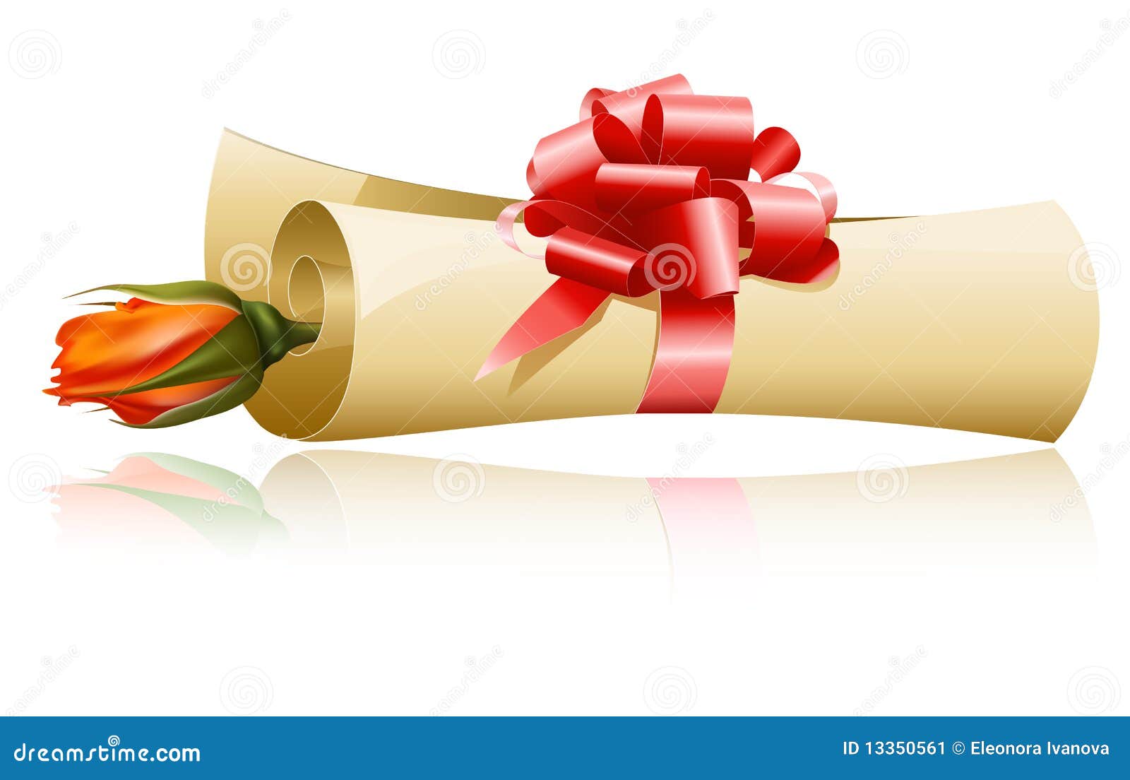 Paper Scroll with Red Gift Bow and Rose. Stock Vector - Illustration of ...