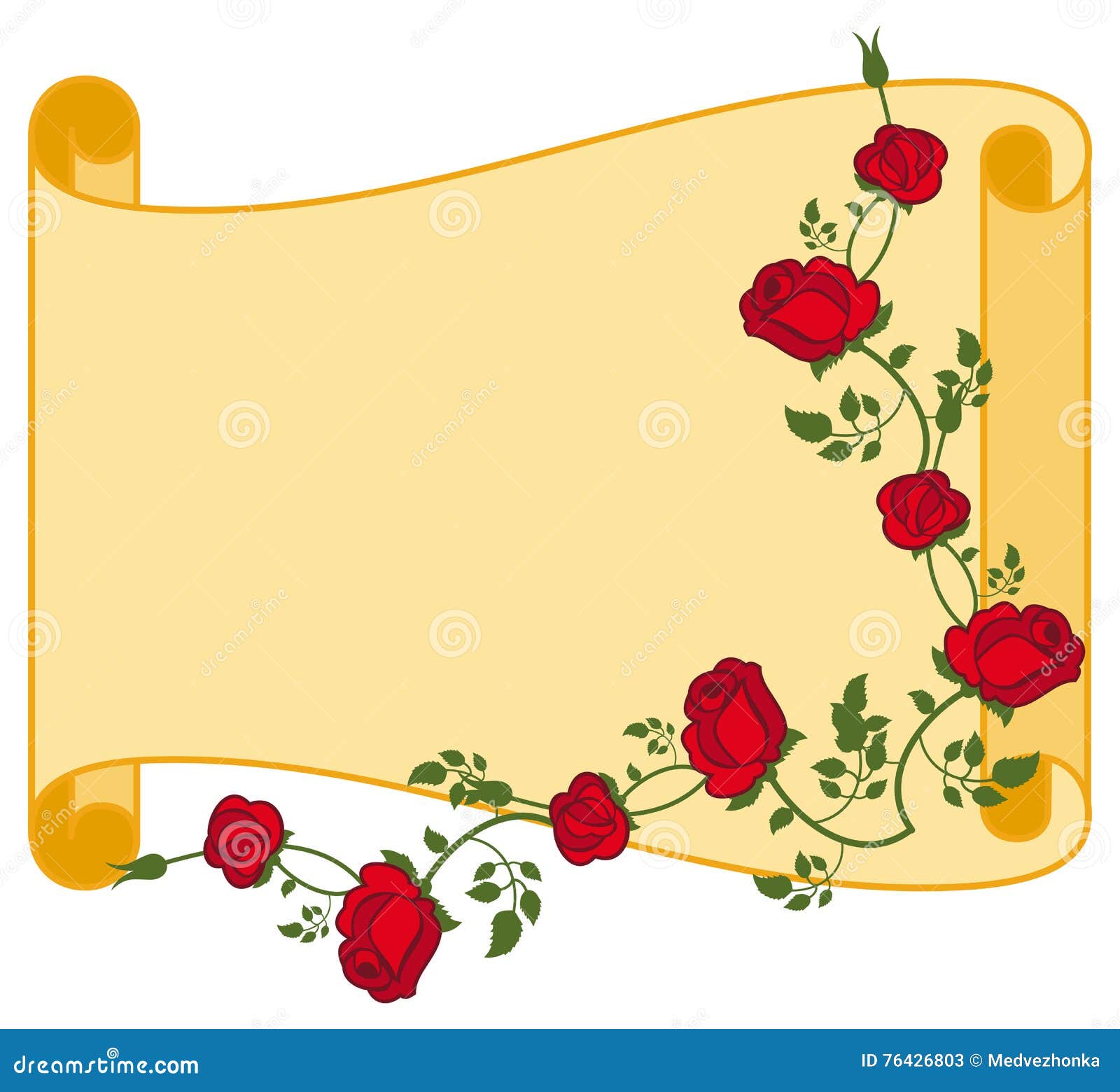 Paper Scroll with Red Roses. Stock Illustration - Illustration of ...