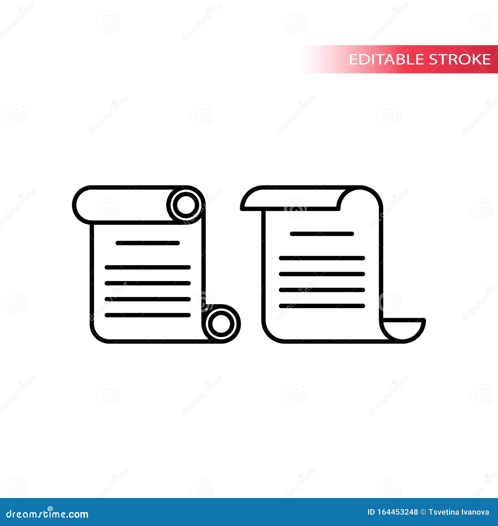 Paper Scroll, Rolled Sheet Document with Text Icon Set. Stock Vector ...