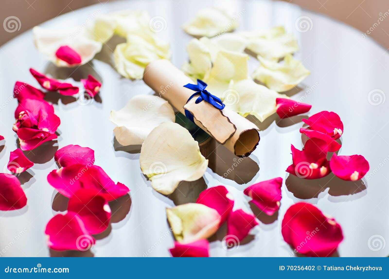 Paper scroll on the table. stock photo. Image of frame - 70256402