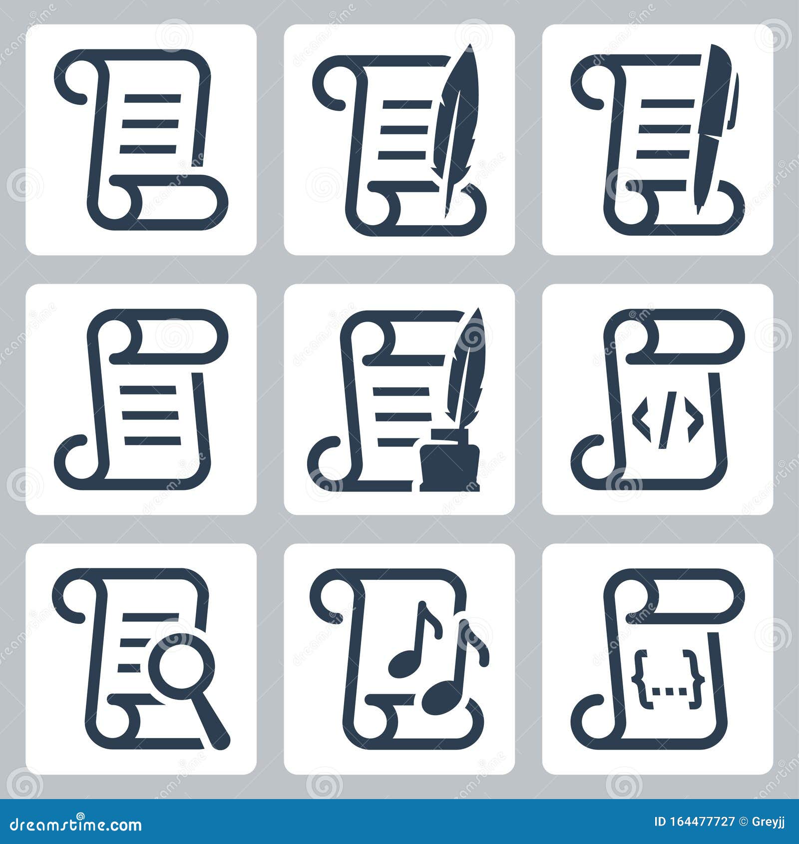 Paper Scroll Icons in Glyph Style Stock Vector - Illustration of letter ...