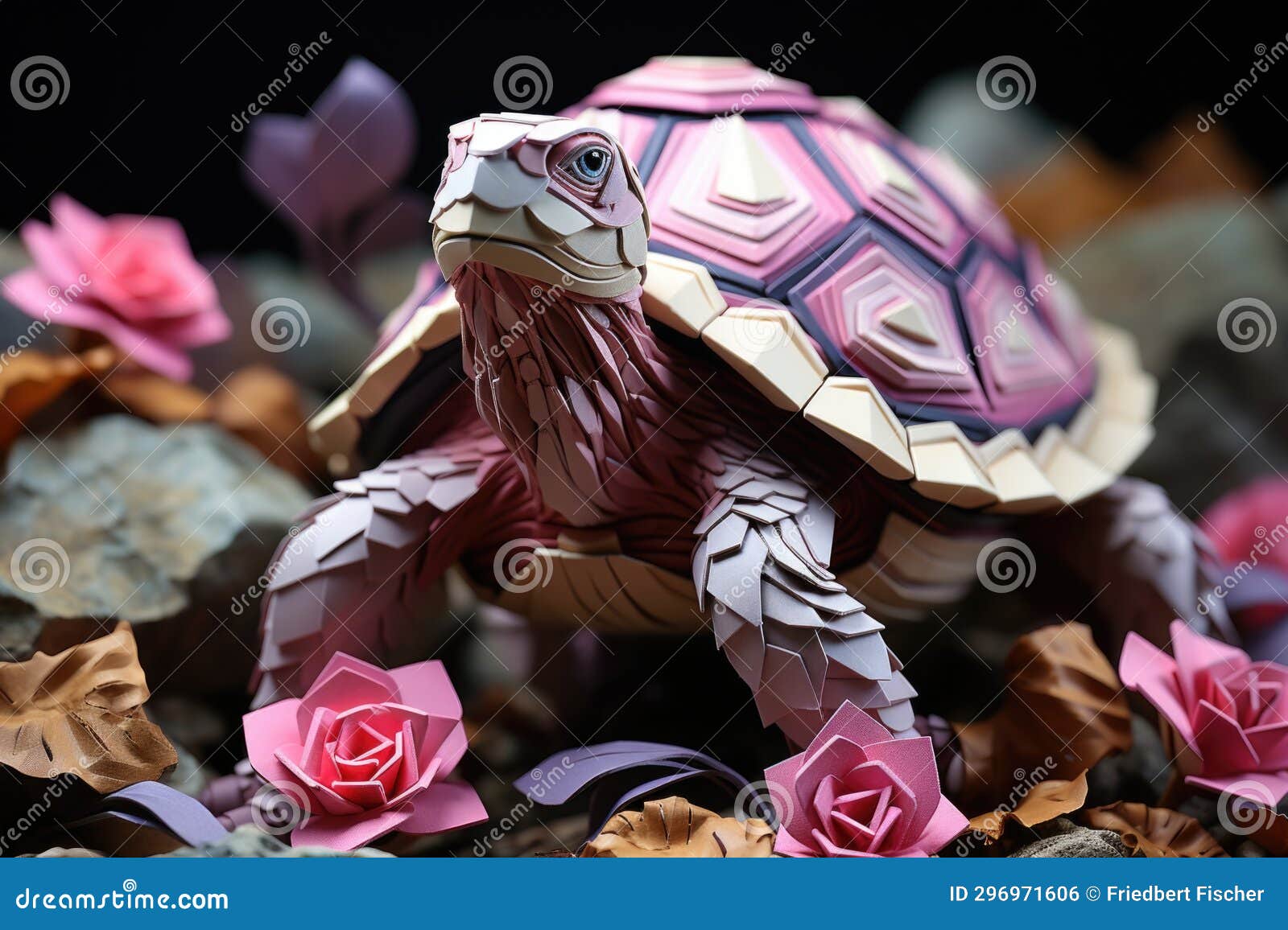 A Paper Sculpture of a Turtle with Flowers Stock Illustration ...