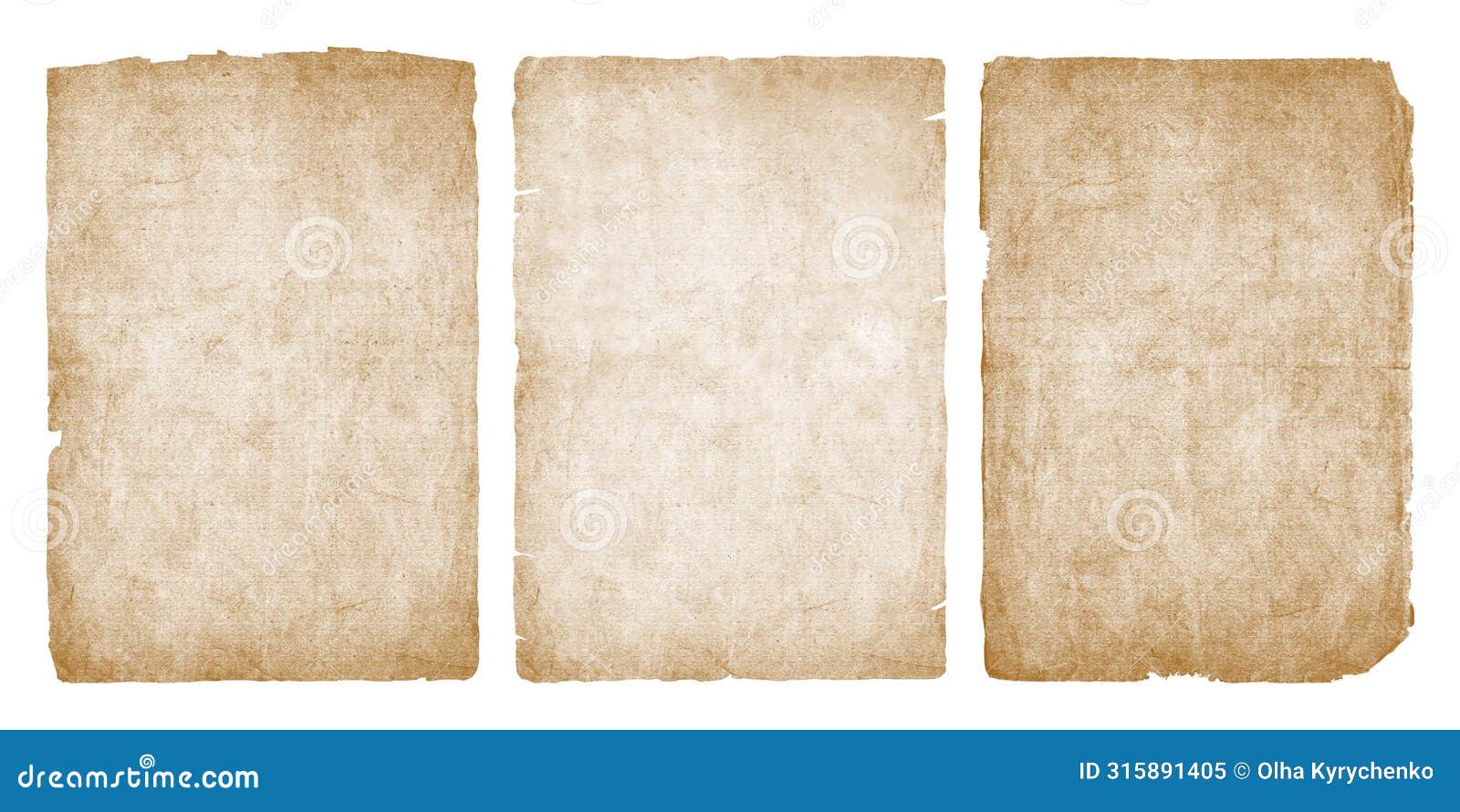 Old Vintage Paper Sheets with Ripped Edges. Antique Paper Texture Set ...