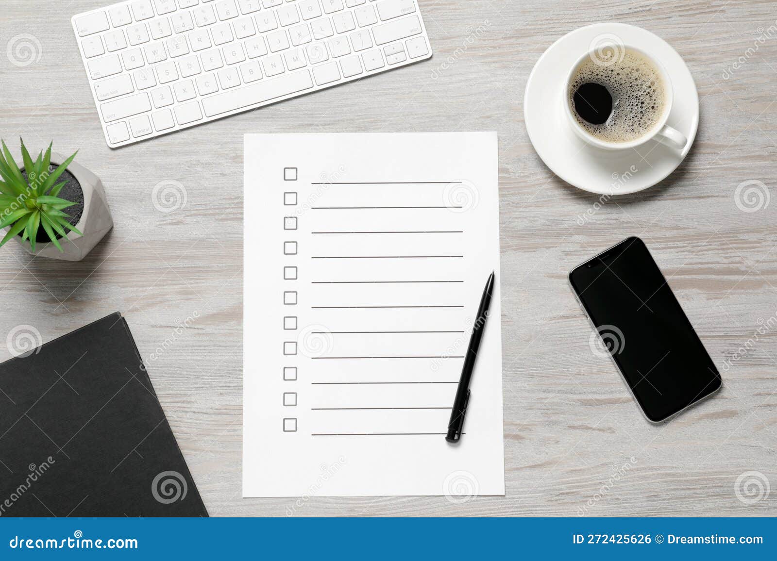 Paper Sheet with Checkboxes, Cup of Coffee, Smartphone and Computer ...