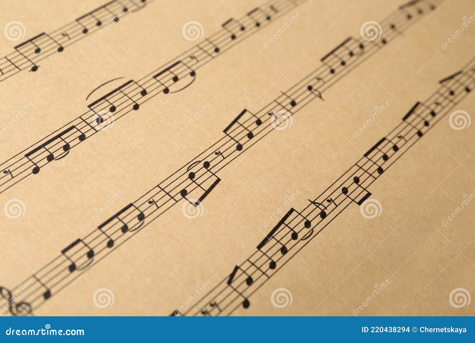 Paper Sheet with Musical Notes, Closeup Stock Photo - Image of page ...