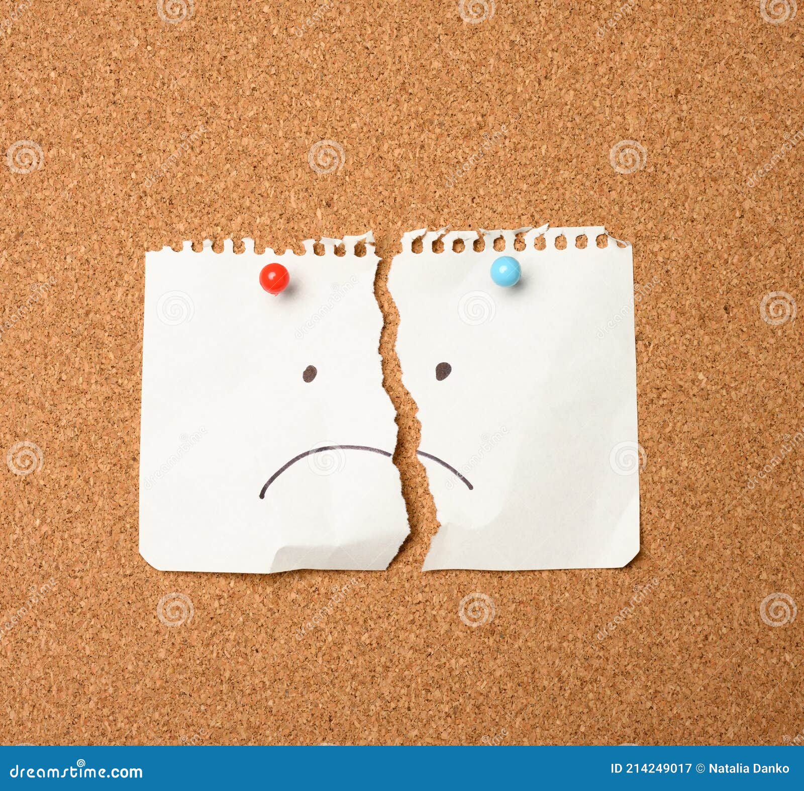 Paper Sheet with a Sad Emotion Attached by a Button on a Brown Board ...