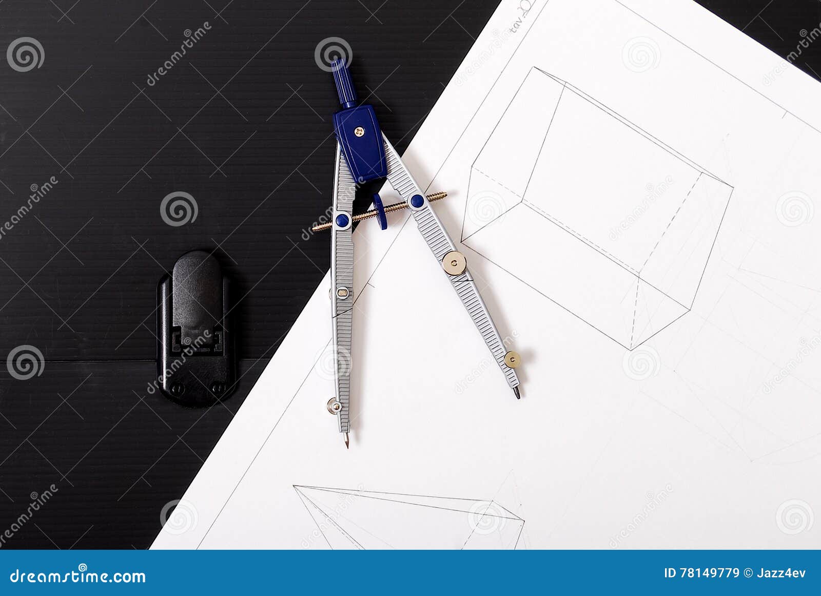 Paper Sheet, a Technical Drawing Compass and Black Briefcase Stock ...