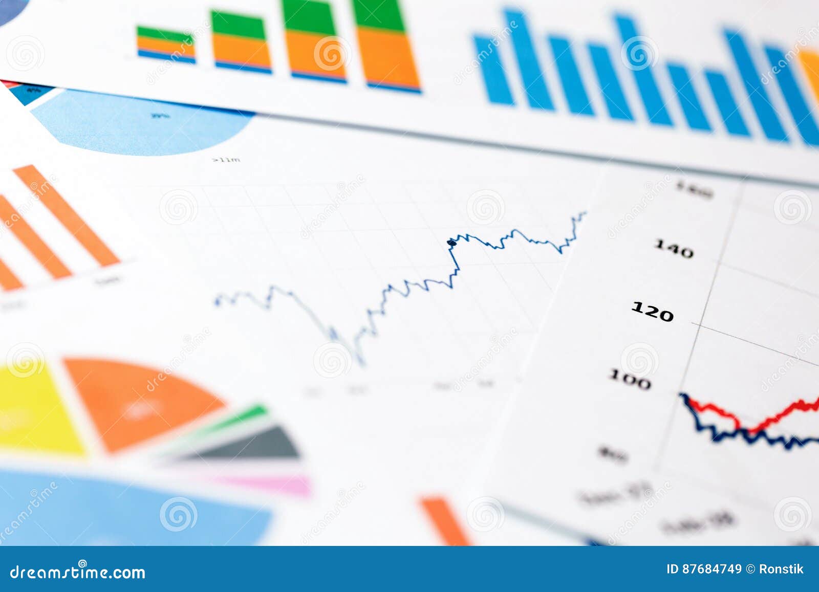 Paper Sheets with Business Graphs and Charts Stock Image - Image of ...
